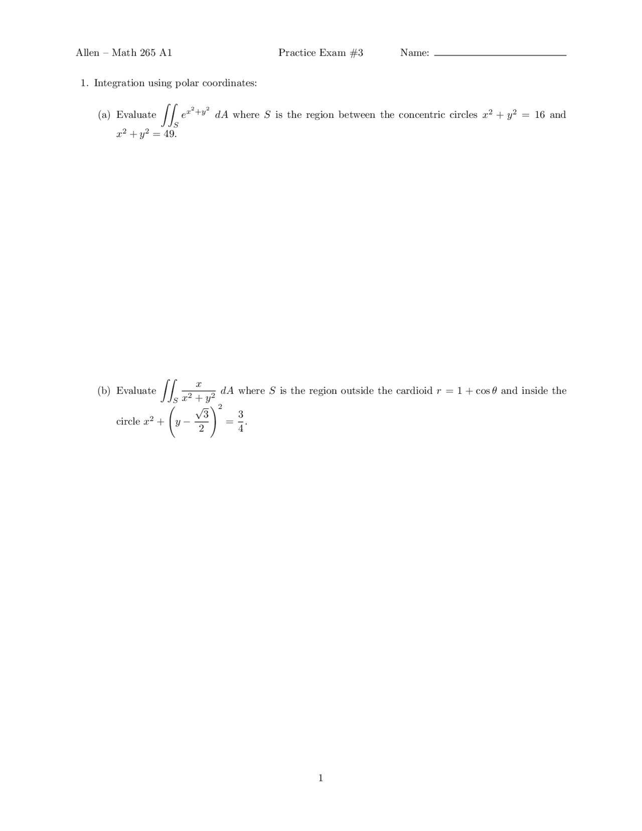 9 Problems on Calculus III - Final Examination | MATH 265 - Docsity