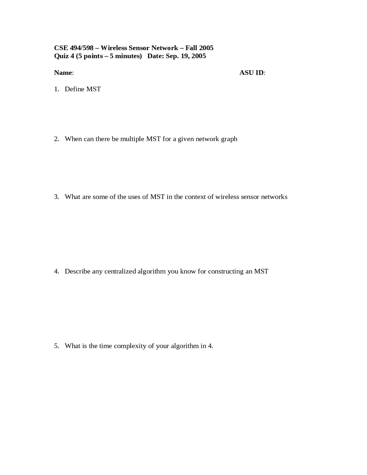 Wireless Sensor Network Social Media Mining Quiz 4 Cse 494 Docsity