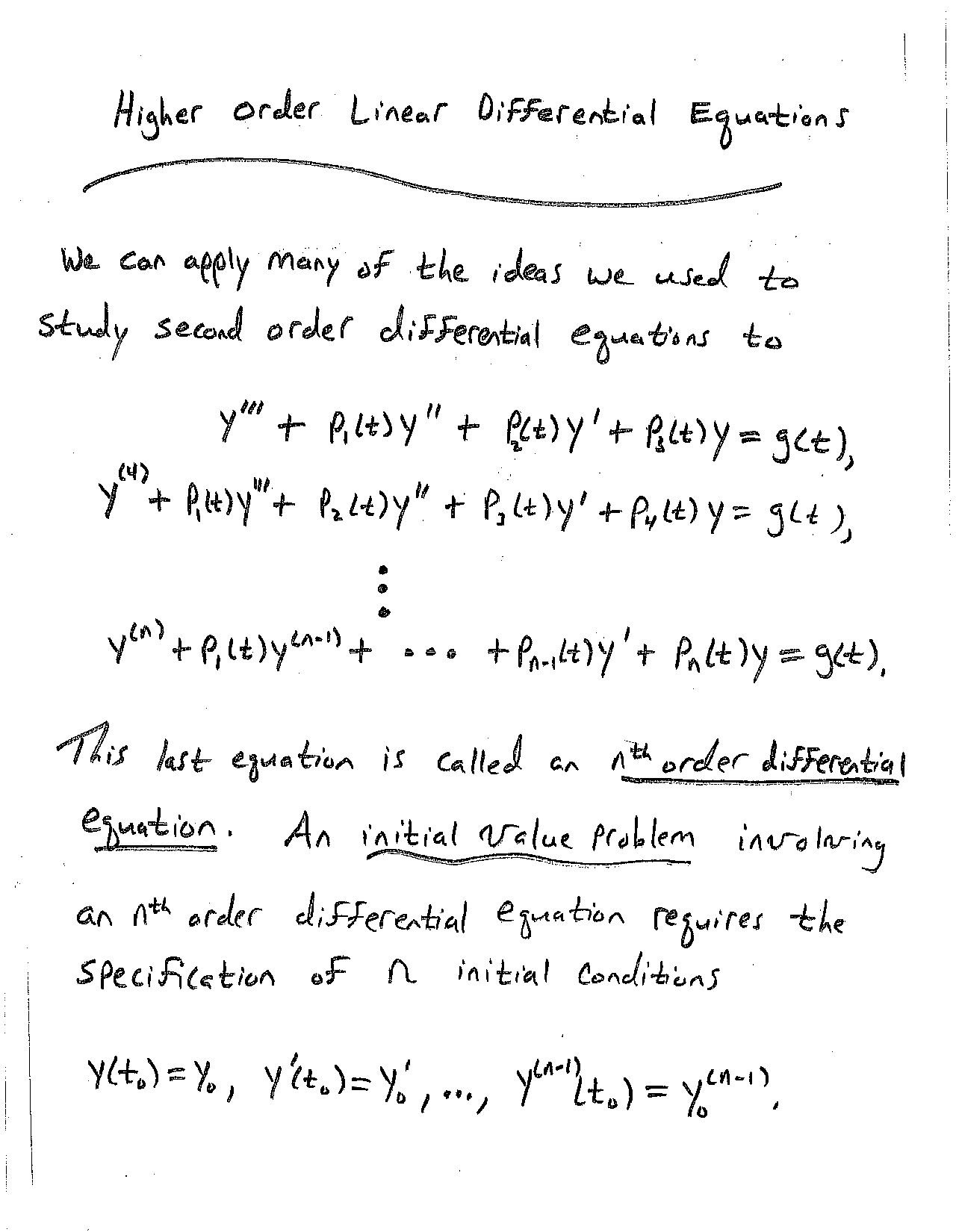 Handwritten Notes On Higher Order Linear Differential Equations Math