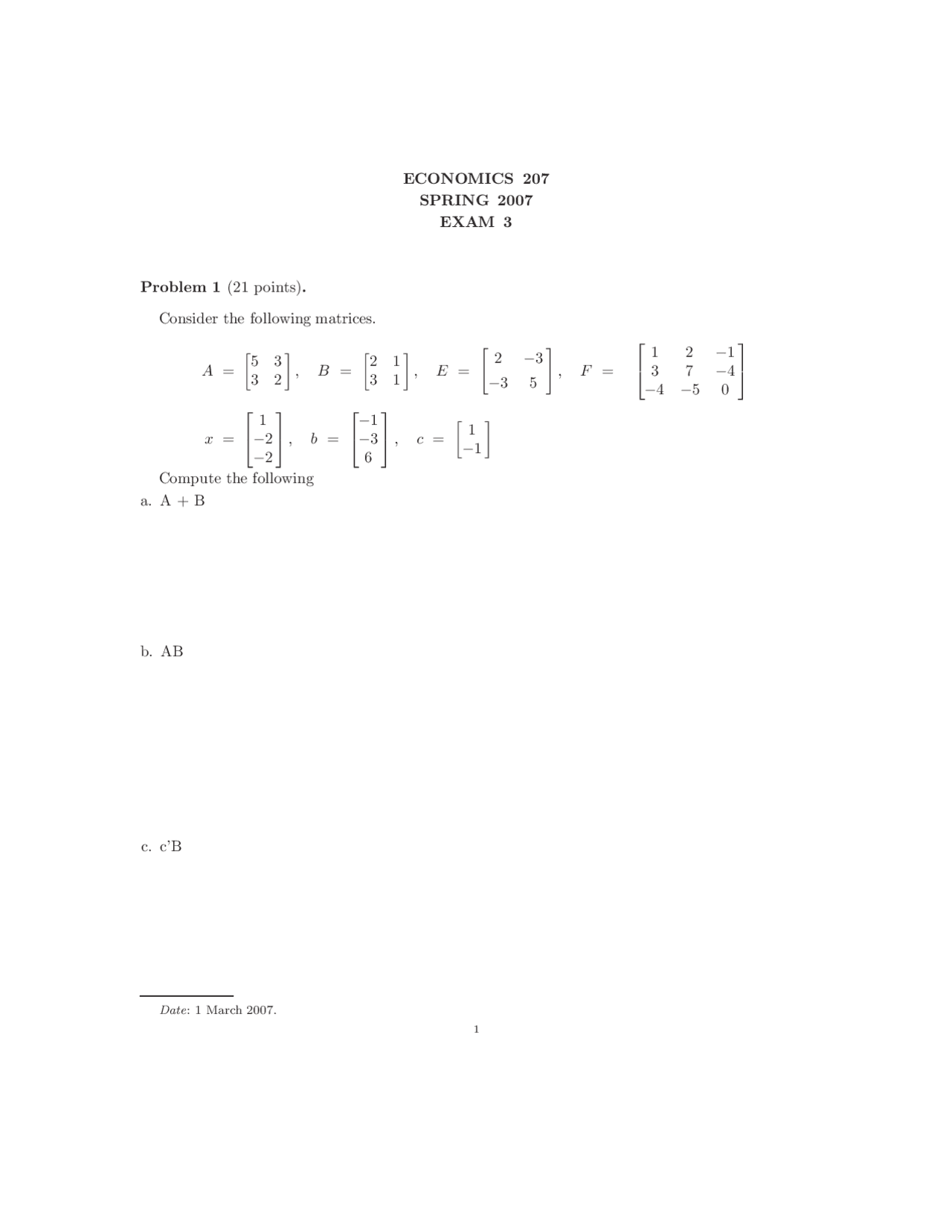 5 Problems On Applied Economics Optimization Examination Econ 207