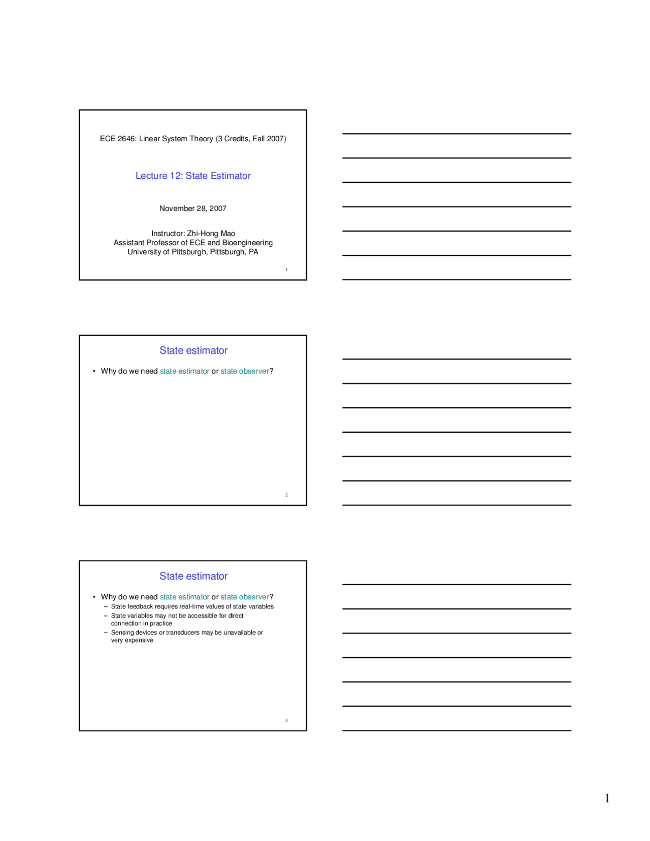 State Estimator Lecture Slides Ece 2646 Docsity