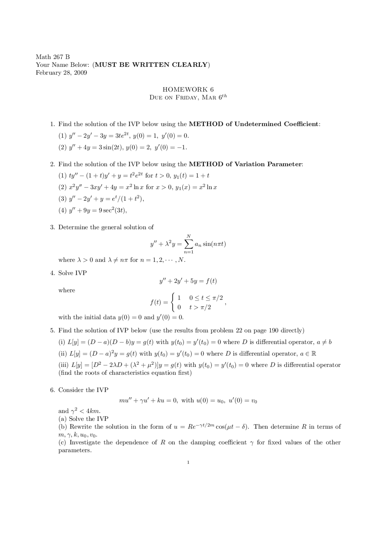 Elementary Differential Equations And Transforms Homework Questions