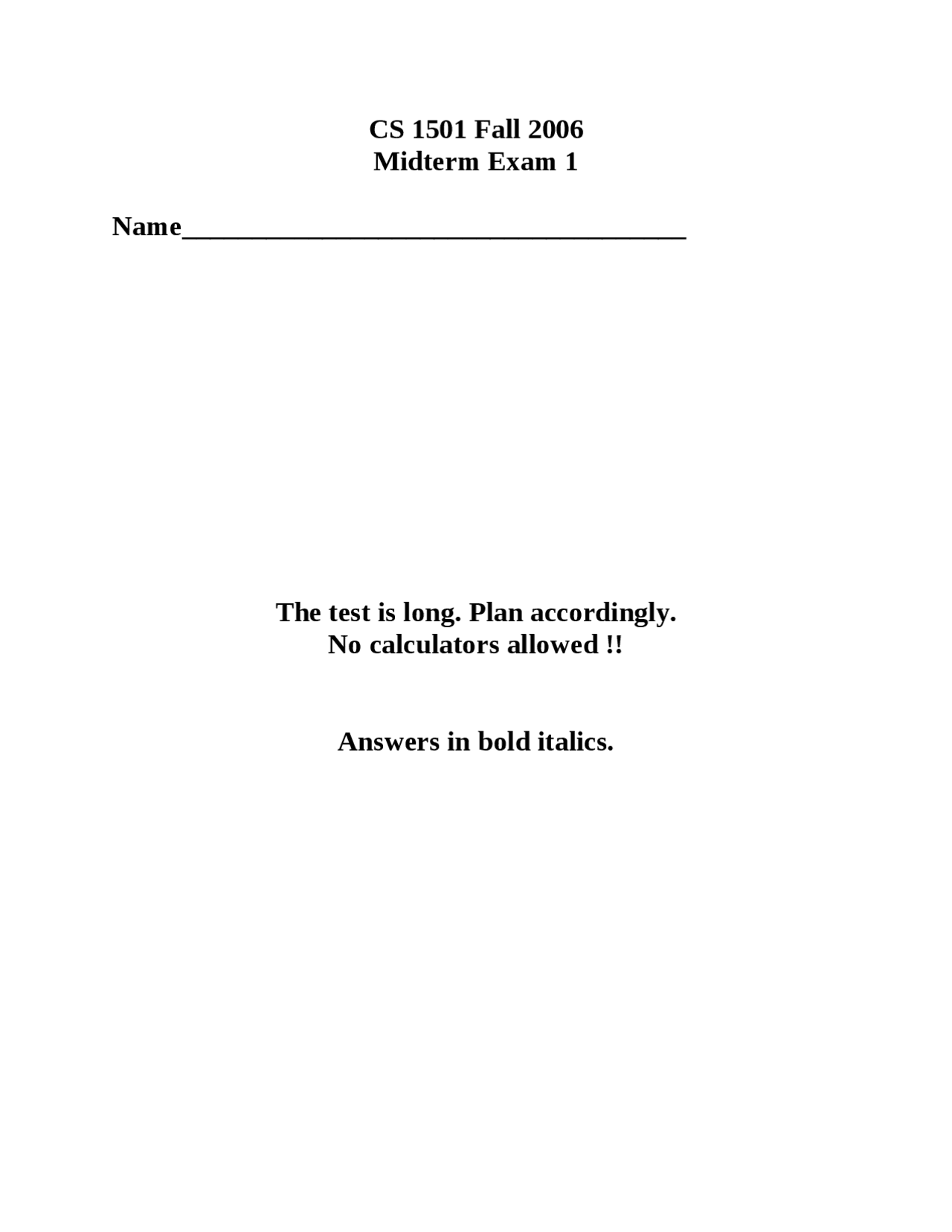 Midterm Exam 1 With Answers Algorithms Implementation Cs 1501 Docsity 2777
