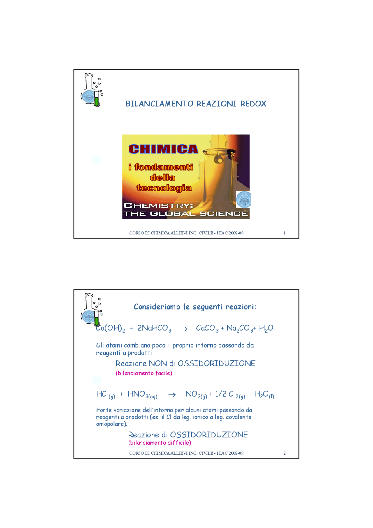 Chimica Bilanciamento Reazioni Redox Docsity