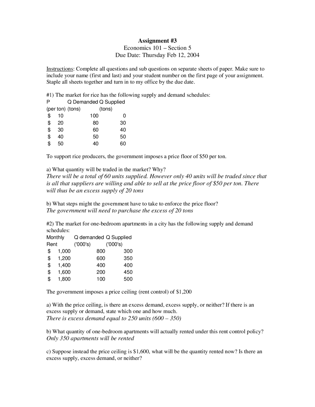 Assignment 3 With Solutions For Principles Of Microeconomics Econ 101