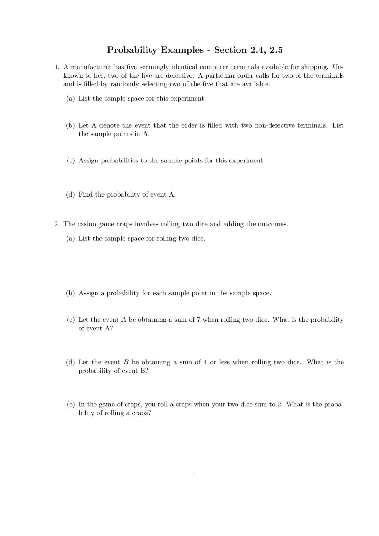 Probability Examples - Introductory Theory Probability/Statistics I ...