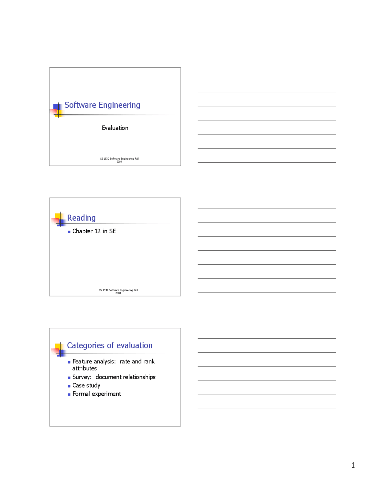 Evaluation Software Engineering Lecture Slides Cs 1530 Docsity