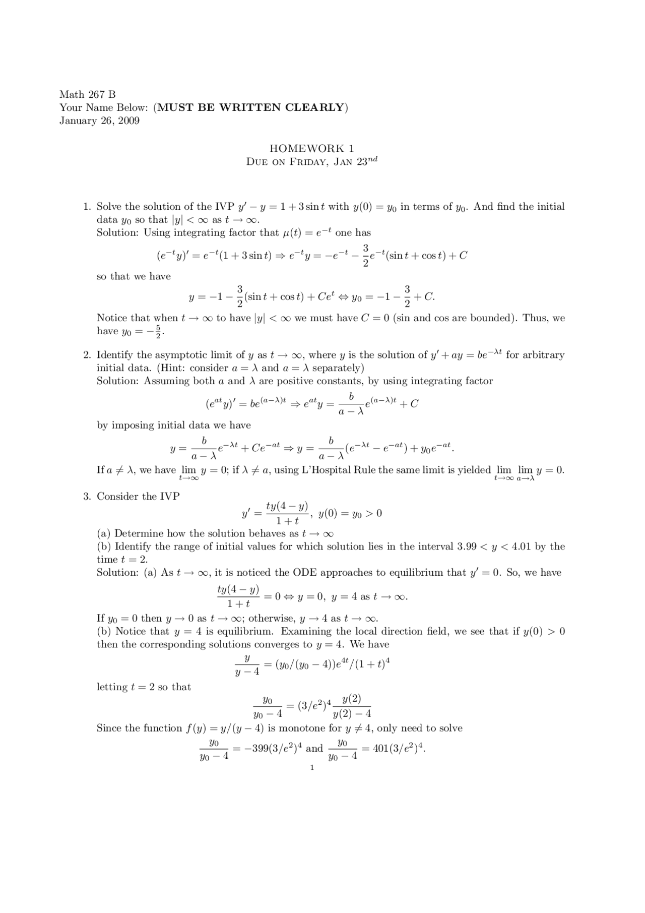 5 Questions On Differential Equations And Transforms Assignment 1