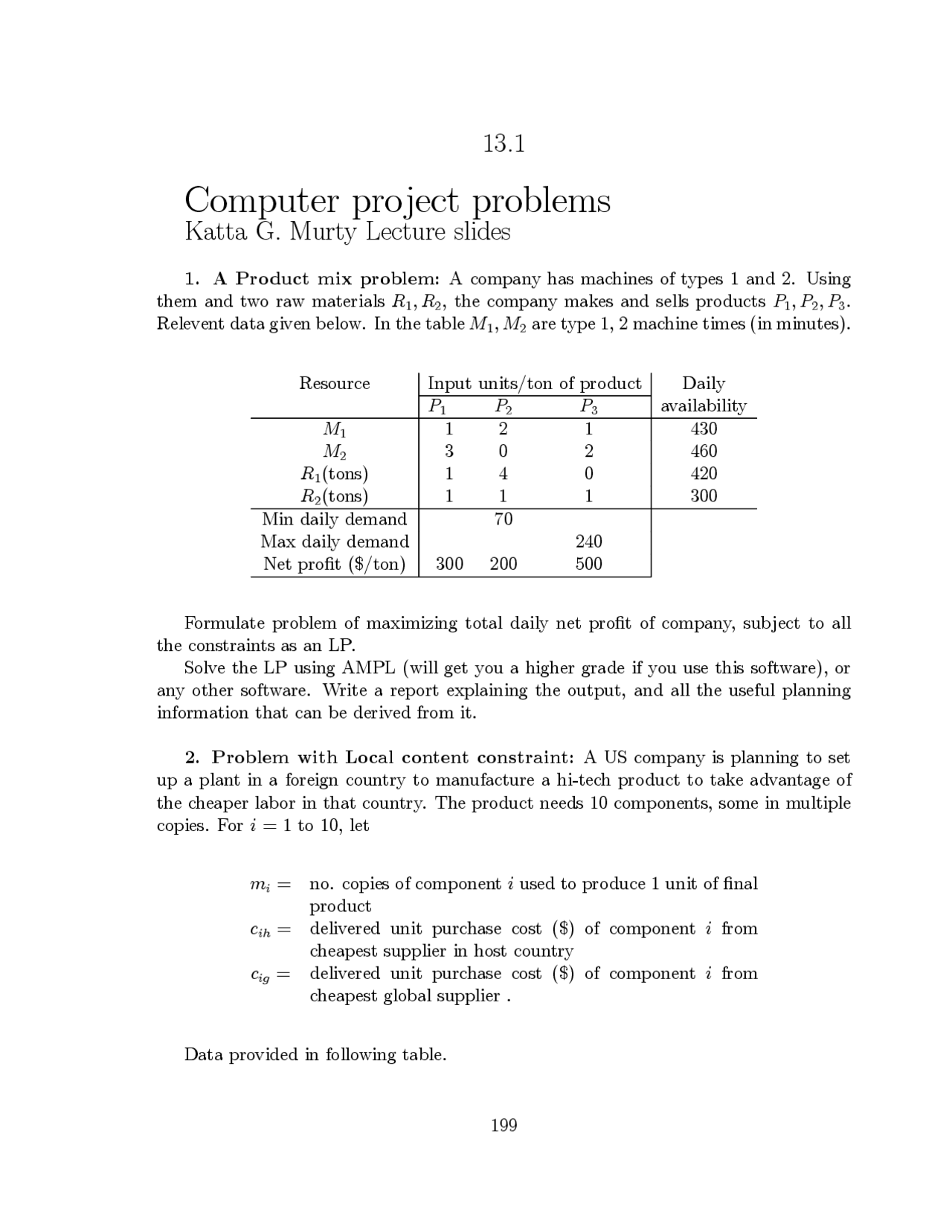 Computer project problems - Lecture Notes | IOE 310 - Docsity