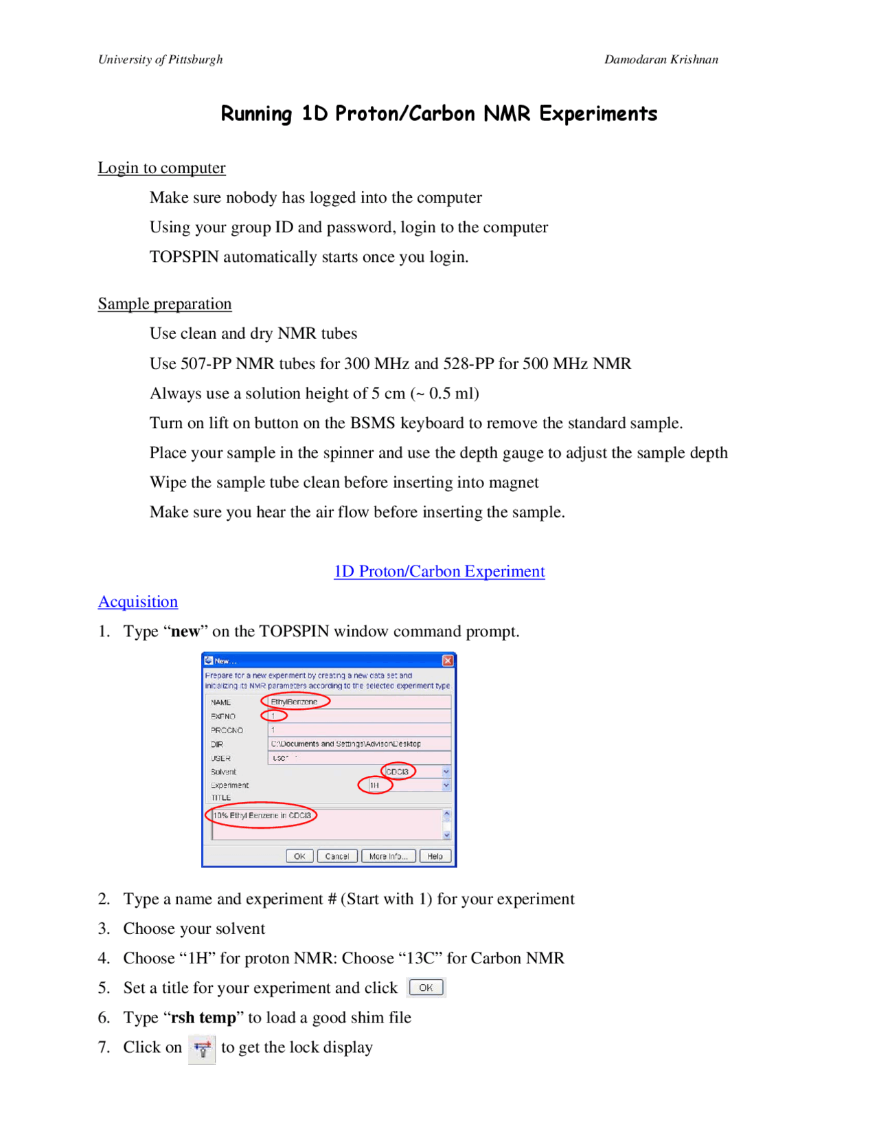 Running 1D Proton/Carbon NMR Experiments at University of Pittsburgh: A ...