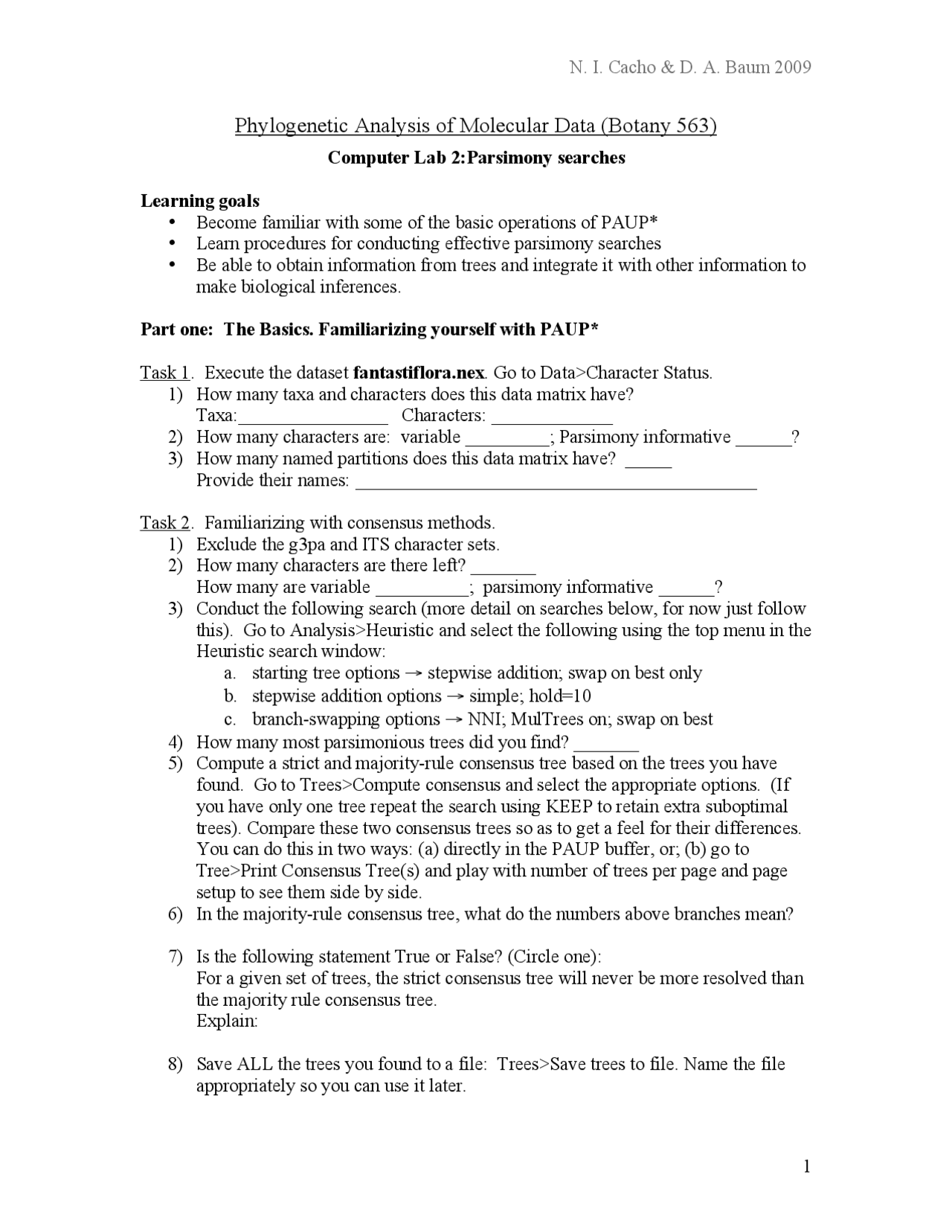 Computer Lab 02 Parsimony Searches Botany 563 Lab Reports Botany
