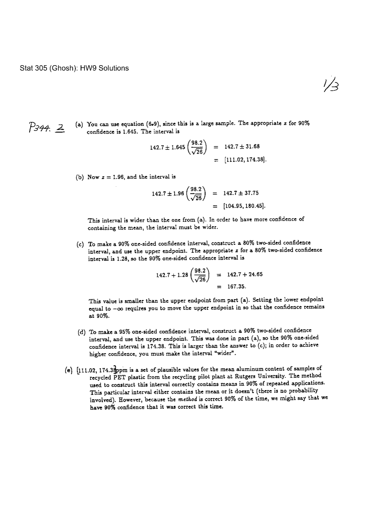 Homework 9 Solutions Engineering Statistics Stat 305 Docsity