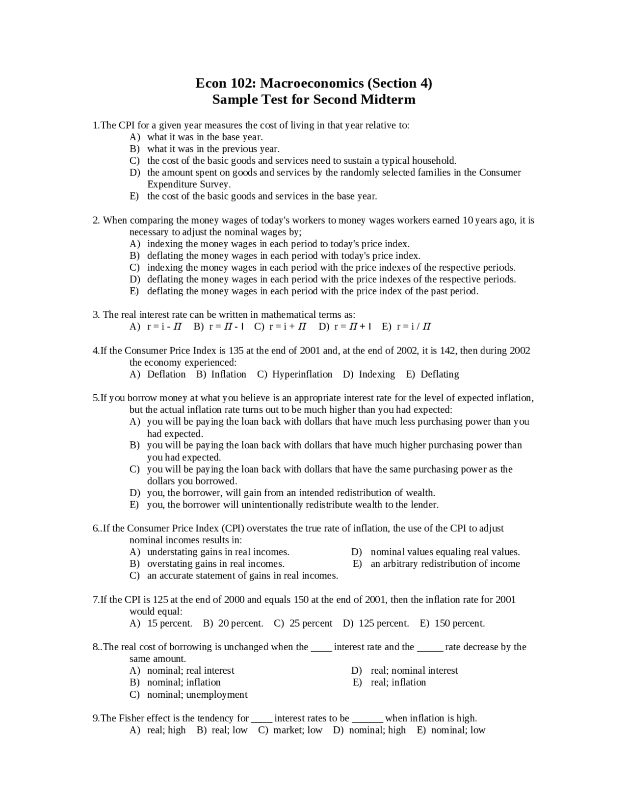 30 Multiple Choice Questions On Macroeconomics Final Examination
