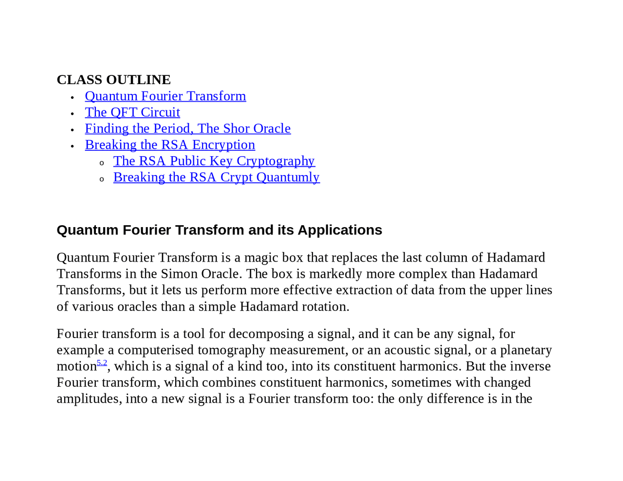 Quantum Fourier Transform, The QFT Circuit - Class Outline | EEE 598 ...
