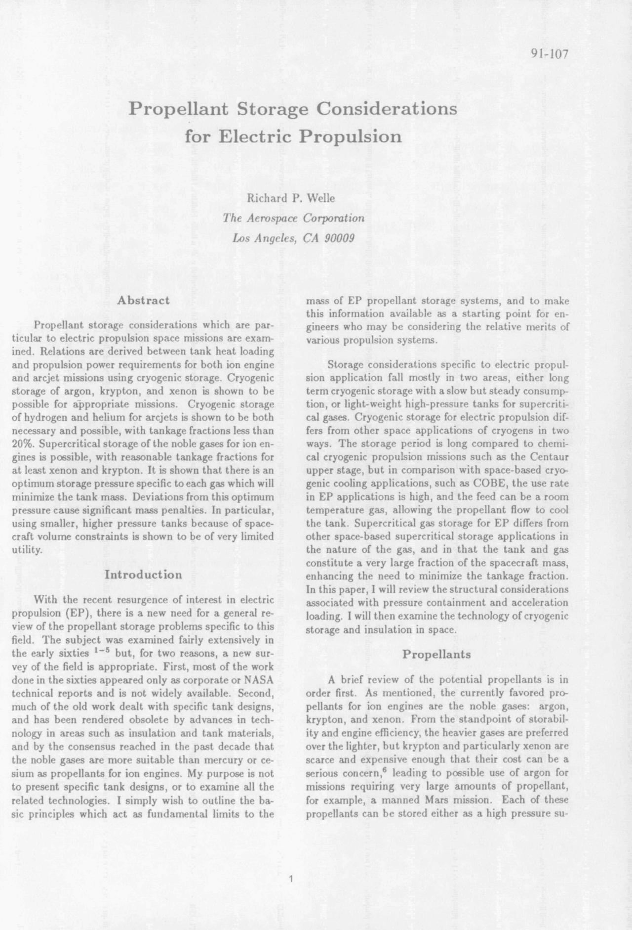 Propellant Storage Considerations for Electric Propulsion | AT 300 ...