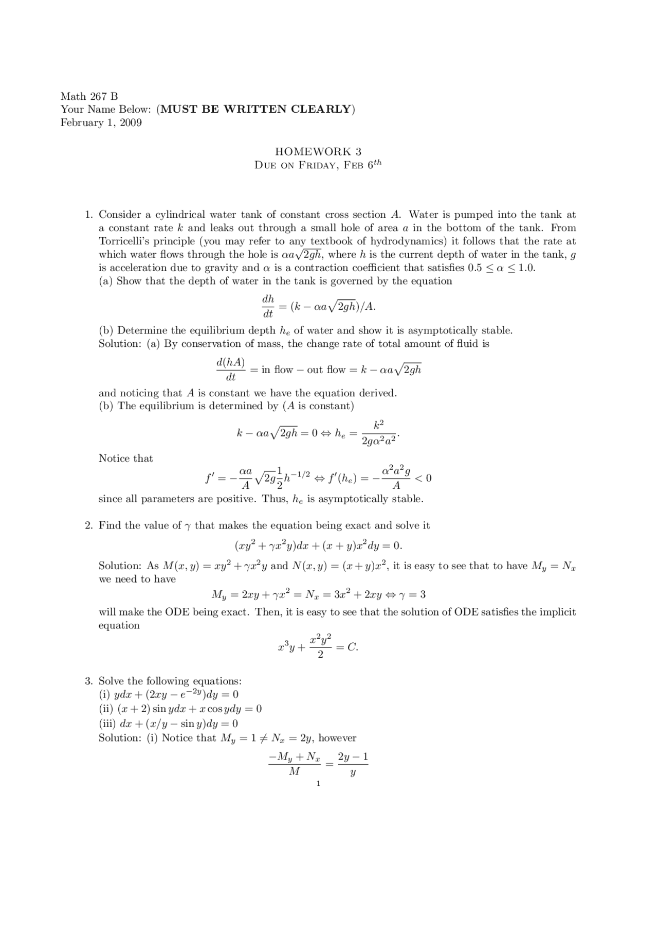 8 Problems on Differential Equations and Transformations - Homework 3 | MATH 267 - Docsity