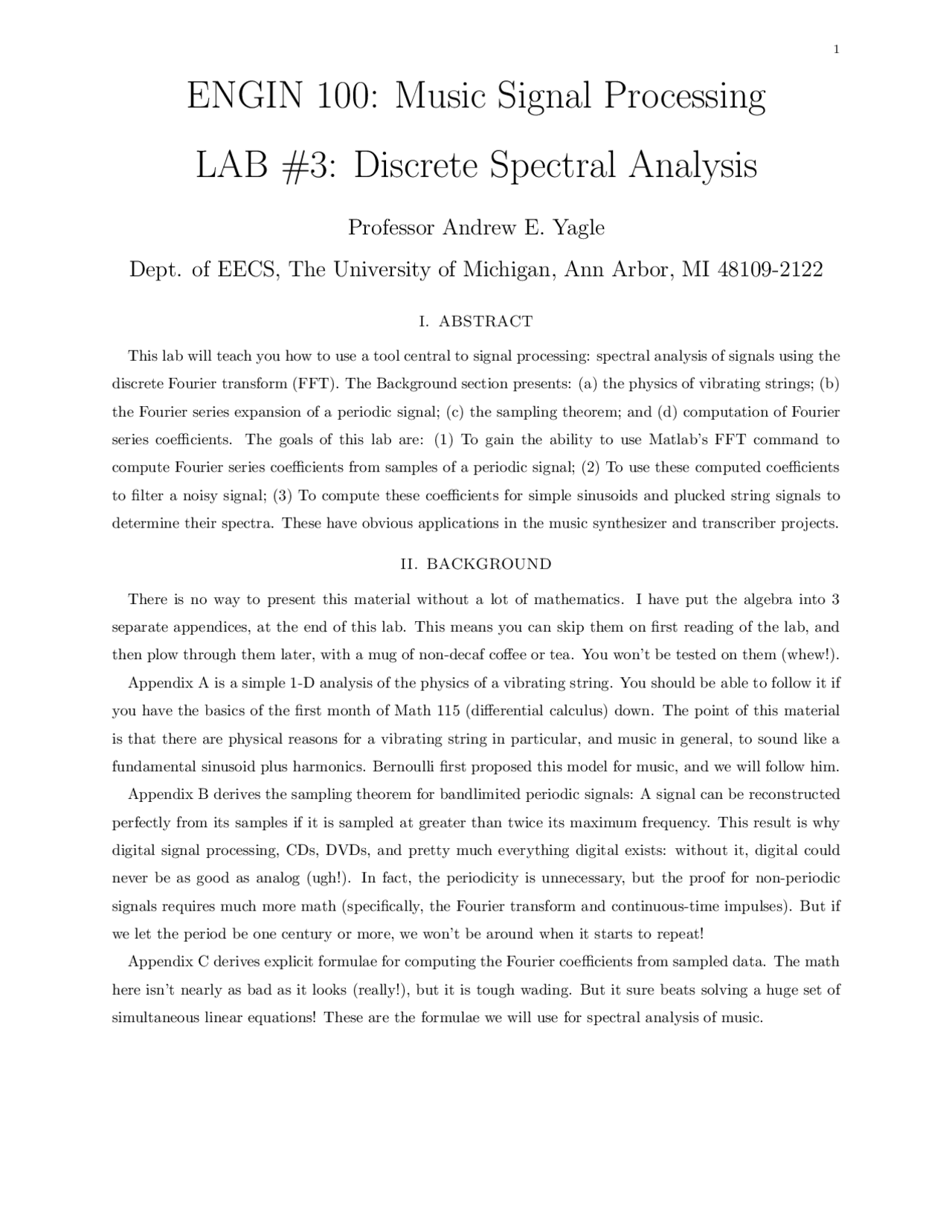 Discrete Spectral Analysis Laboratory Work 3 Math 115 Docsity