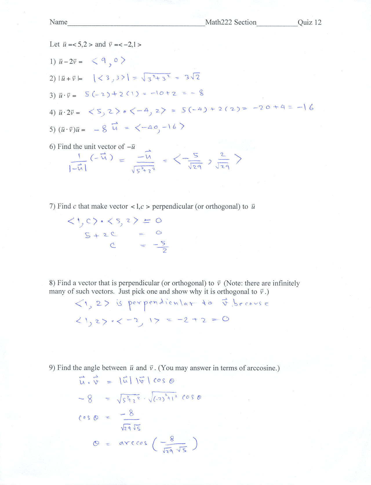 Find Unit Vector Quiz 12 With Answers Calculus And Analytic