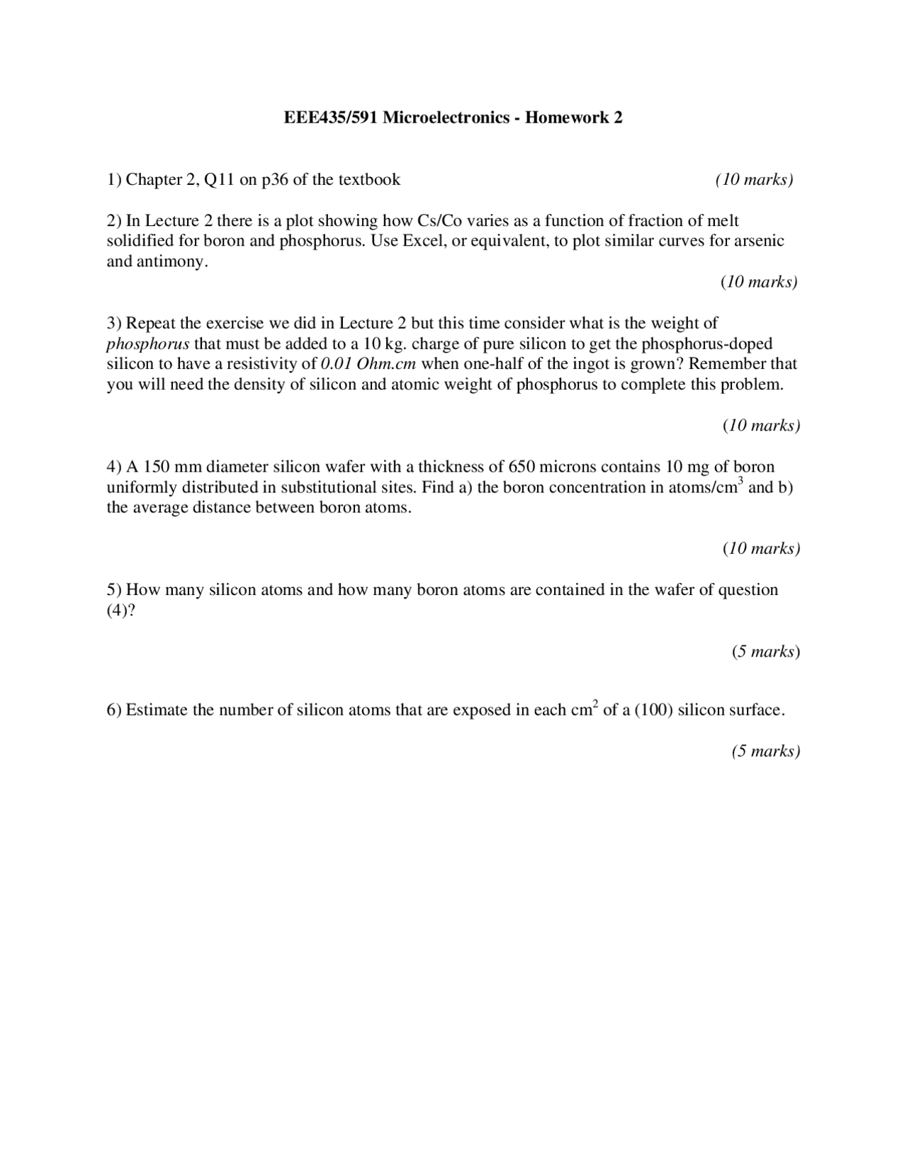 Homework 2 Questions Fundamentals Of Cmos And Mems Eee 435 Docsity