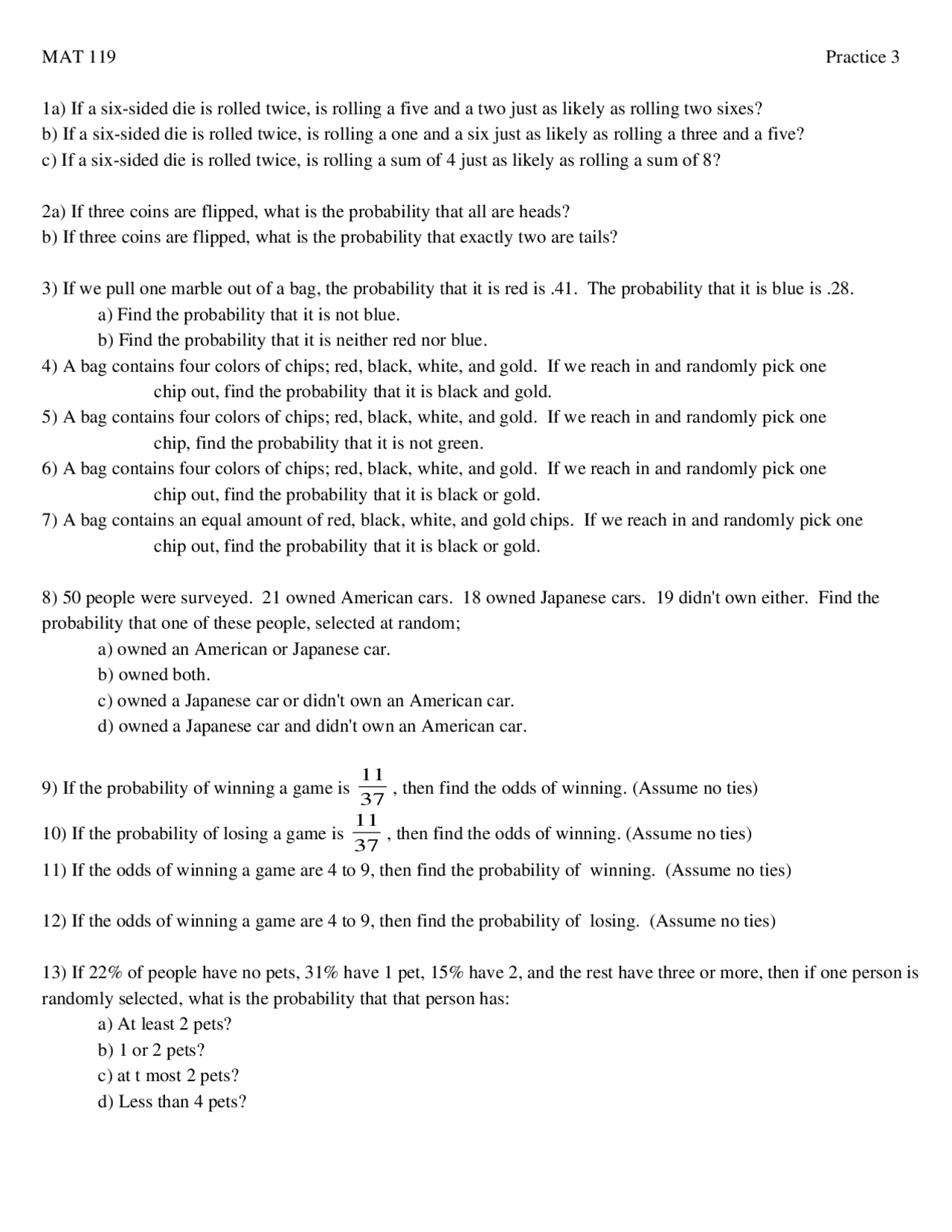 Solutions To Practice Iii Finite Mathematics Mat 119 Docsity