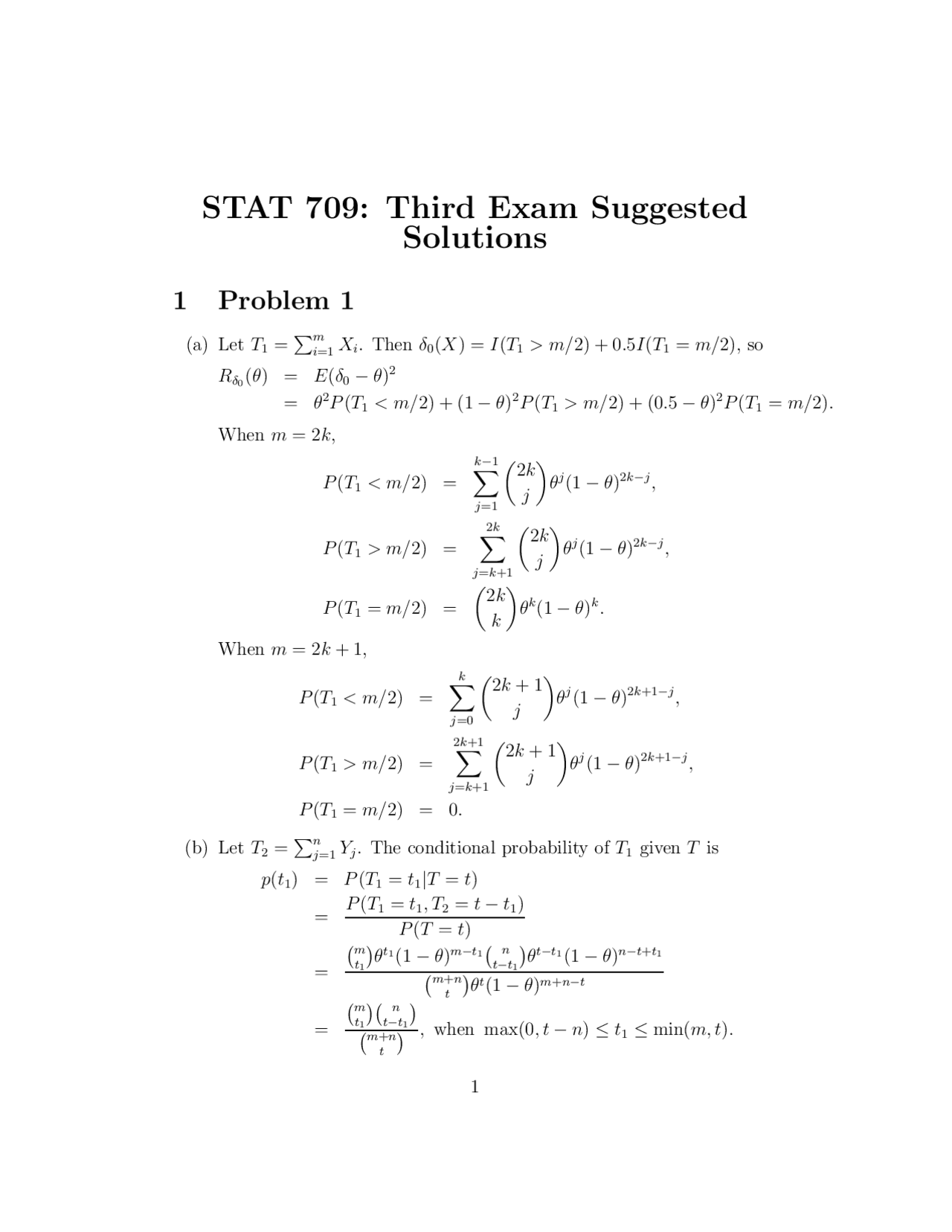 Exam 3 Solutions Mathematical Statistics Stat 709 Docsity