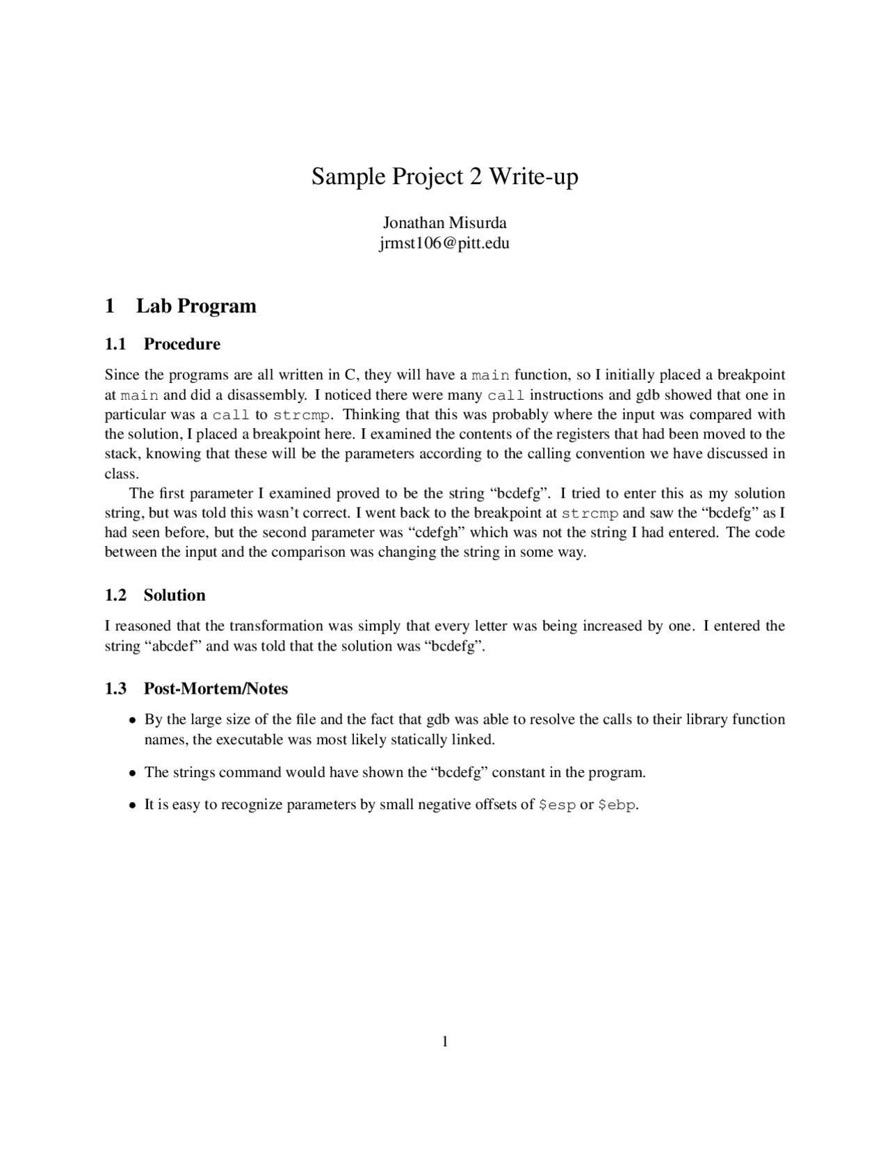 Lab Program Sample Project 2 Write Up Cs 0449 Docsity