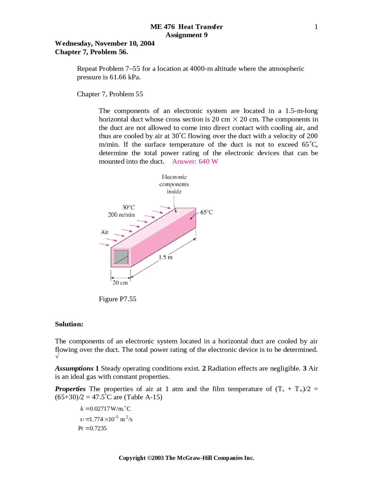 Heat Transfer Assignment 9 Solution Of Problems Me 476 Docsity