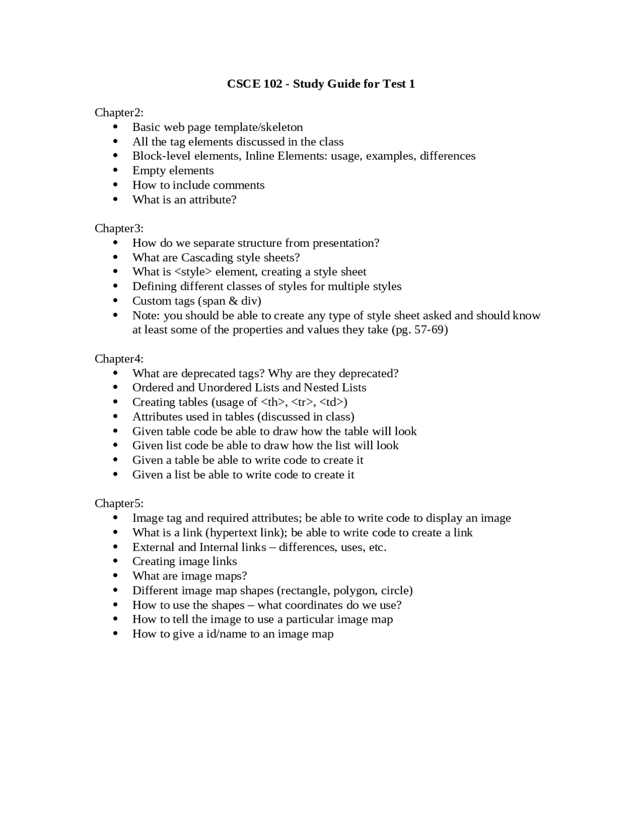CSCE 102 Study Guide for Tests 1 - Web Design Basics | Study notes ...