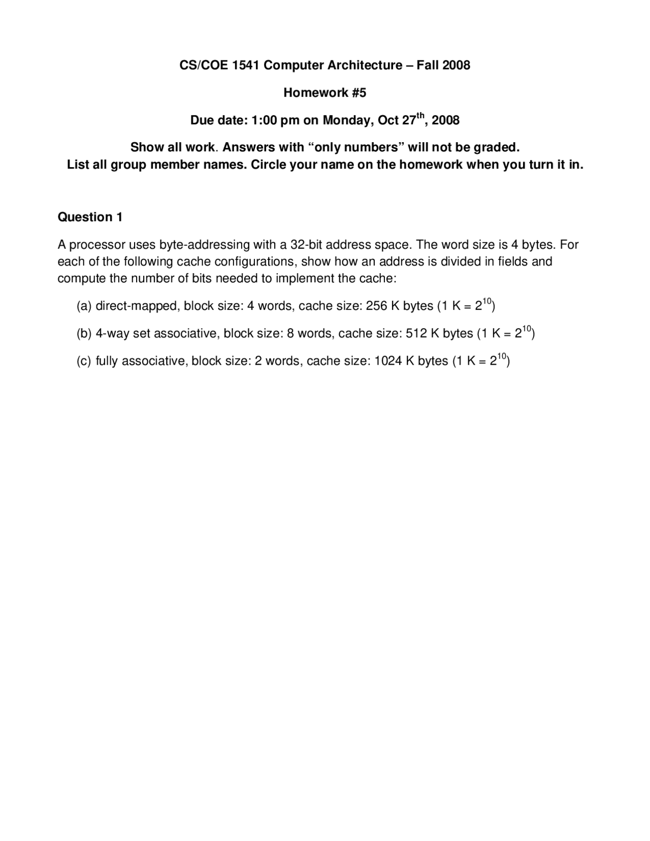 Homework 5 Problems Introduction To Computer Architecture Coe 1541 Docsity