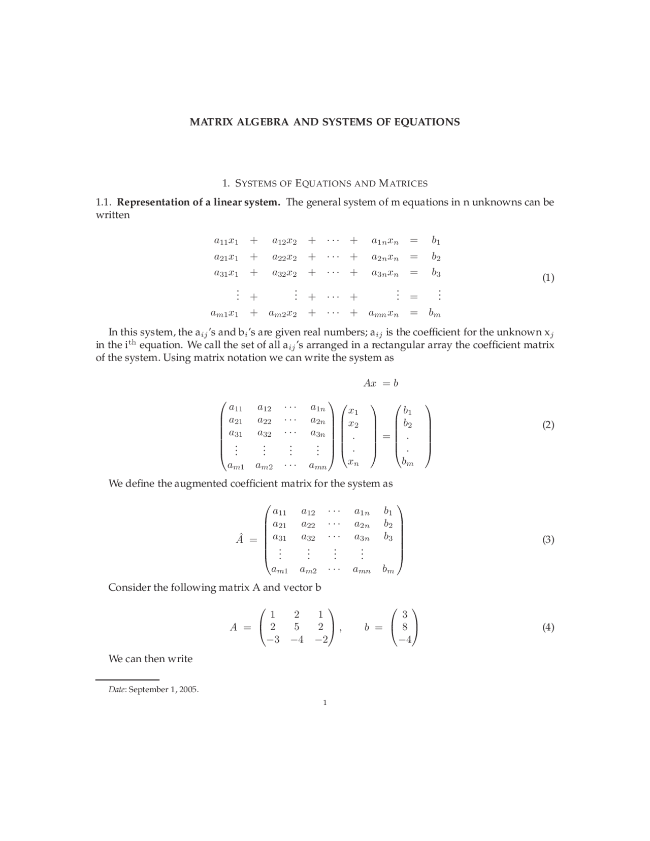 Matrix Algebra and Systems of Equations | Study notes Economics | Docsity