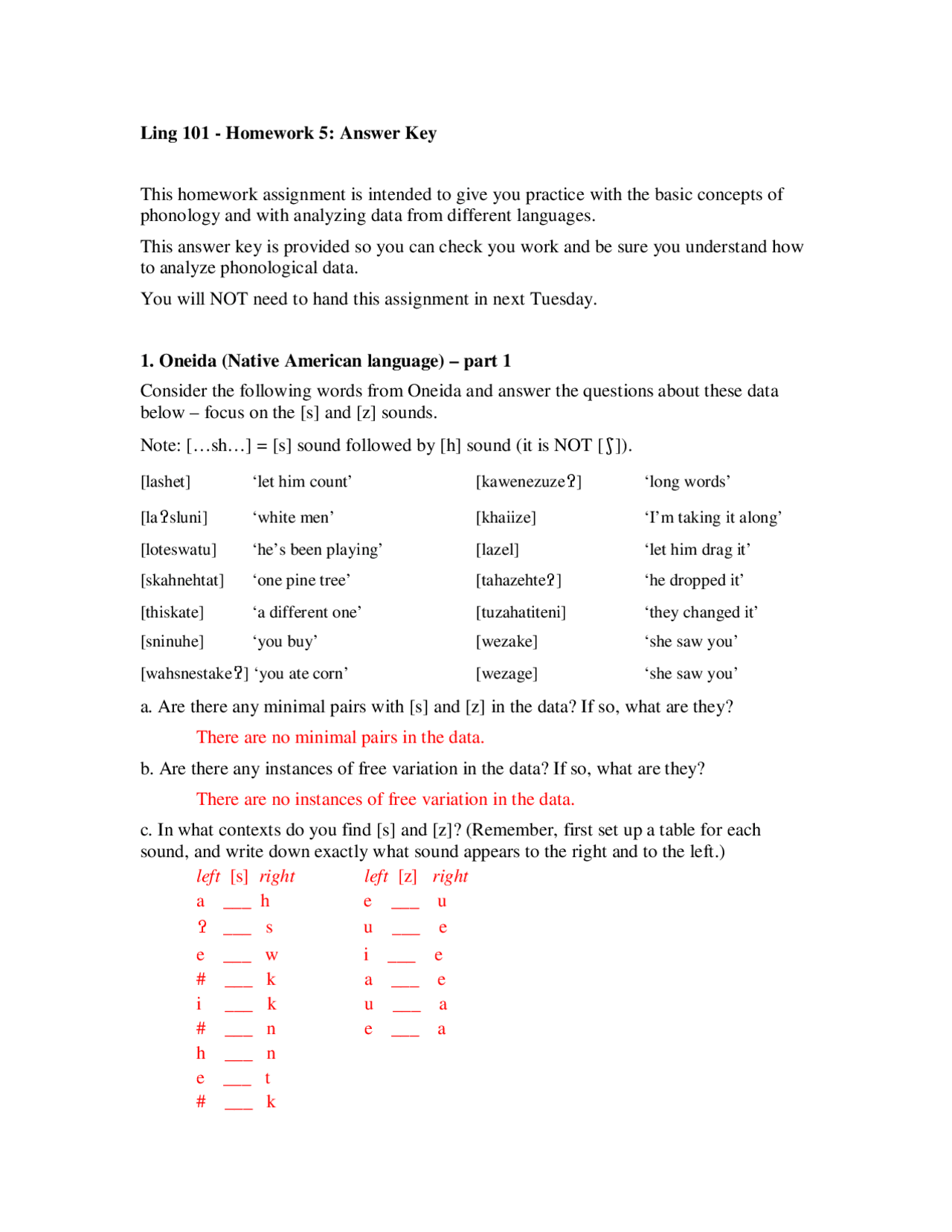 Homework 5 Introduction To Linguistics I Answer Key Ling 101