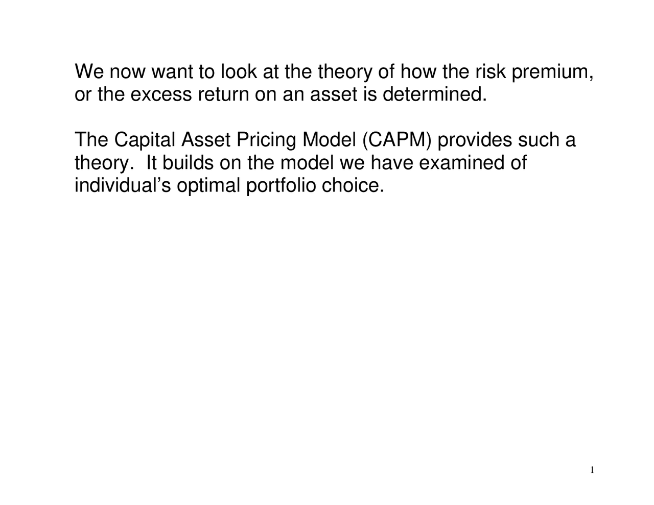The Capital Asset Pricing Model CAPM - Lecture Notes | FINANCE 745 ...