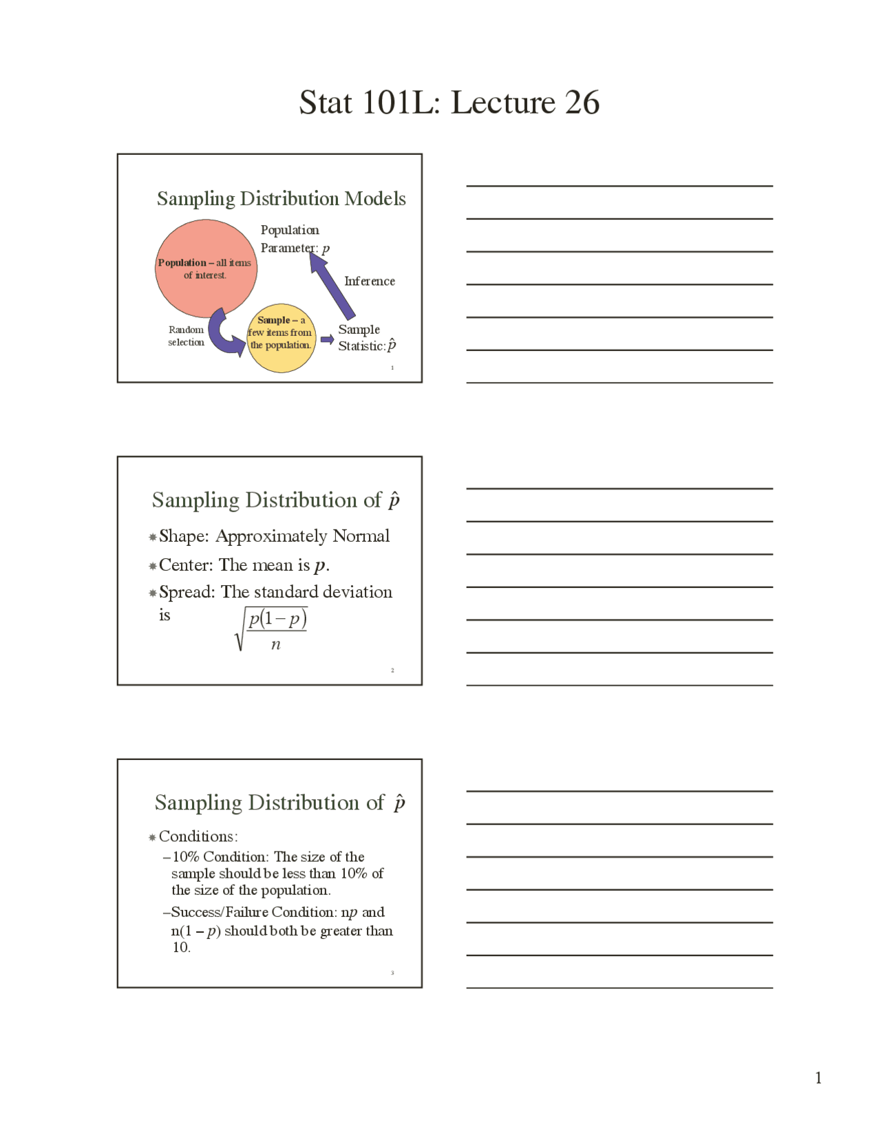 Sampling Distribution Models Lecture Slides Stat 101 Docsity