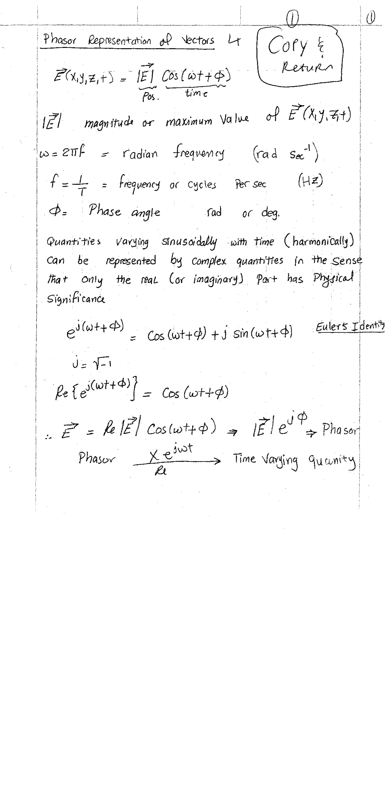 Phasor Representation Of Vectors Handwritten Notes Eleg 648 Docsity