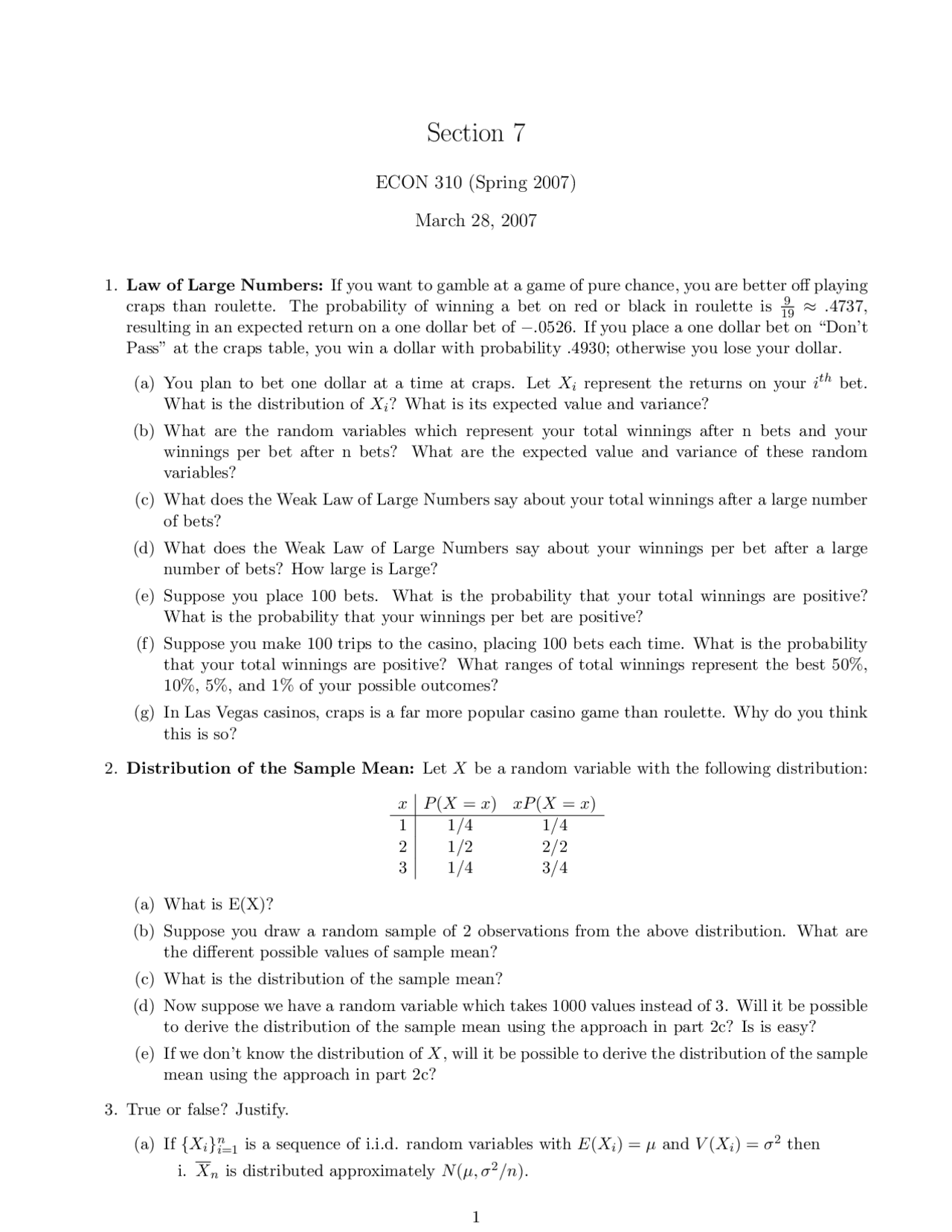 Law of Large Numbers, Central Limit Theorem - Notes | ECON 310 - Docsity