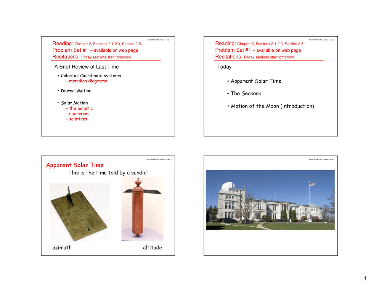 Apparent Solar Time, the Seasons. Motion of the Moon | ASTRO 120 ...