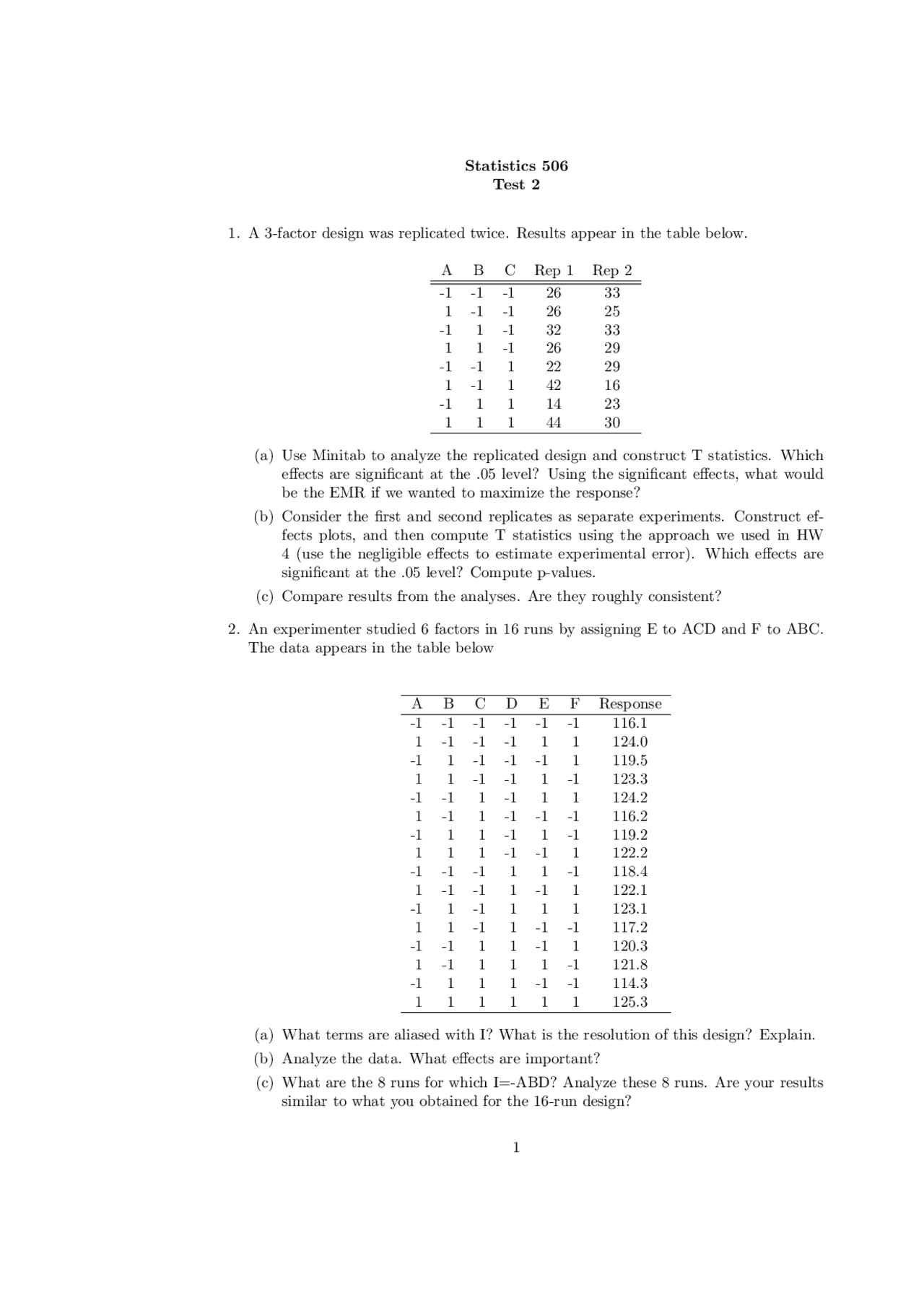 Introduction To Experimental Design Practice Exam 2 Stat 506 Docsity
