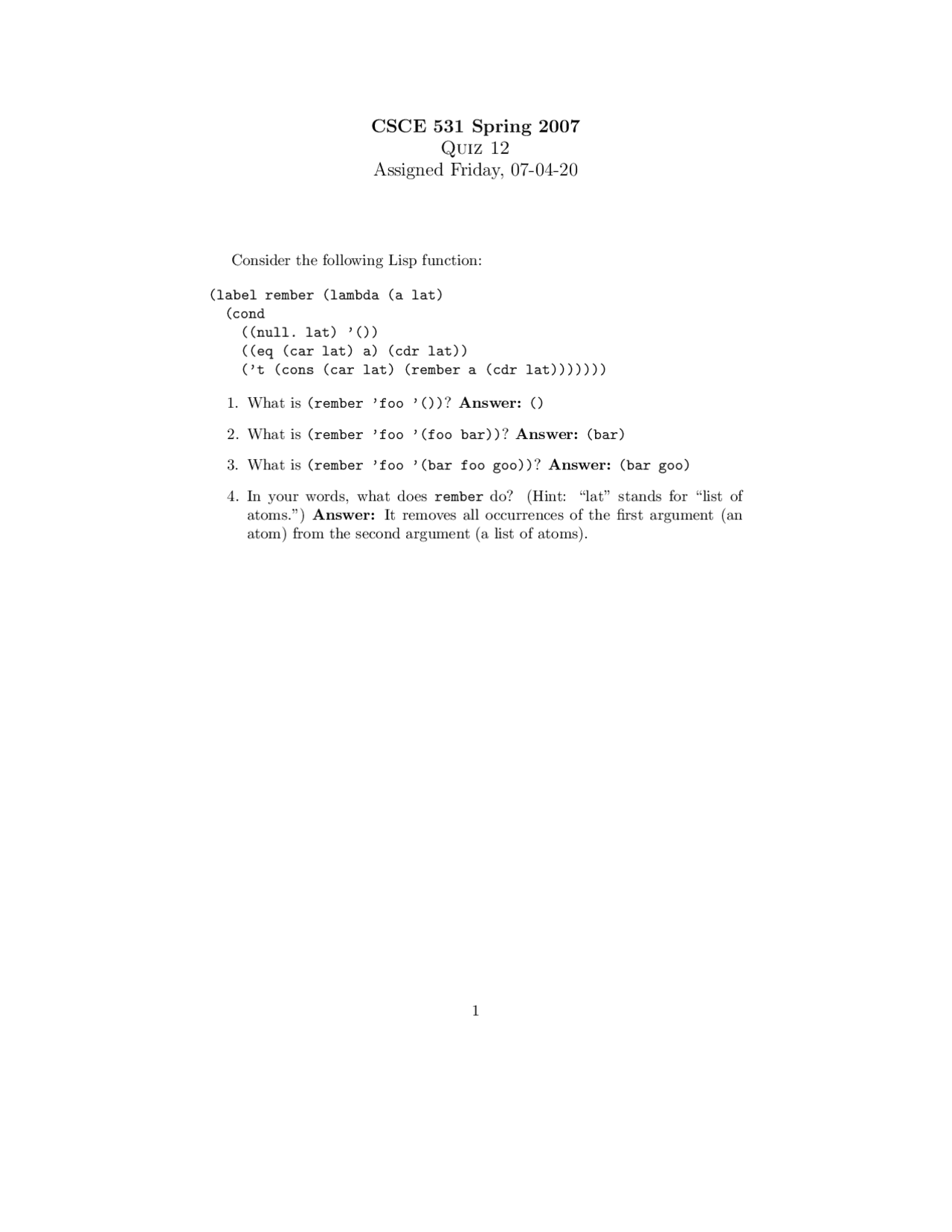 4 Questions For Quiz 12 Compiler Construction Csce 531 Docsity
