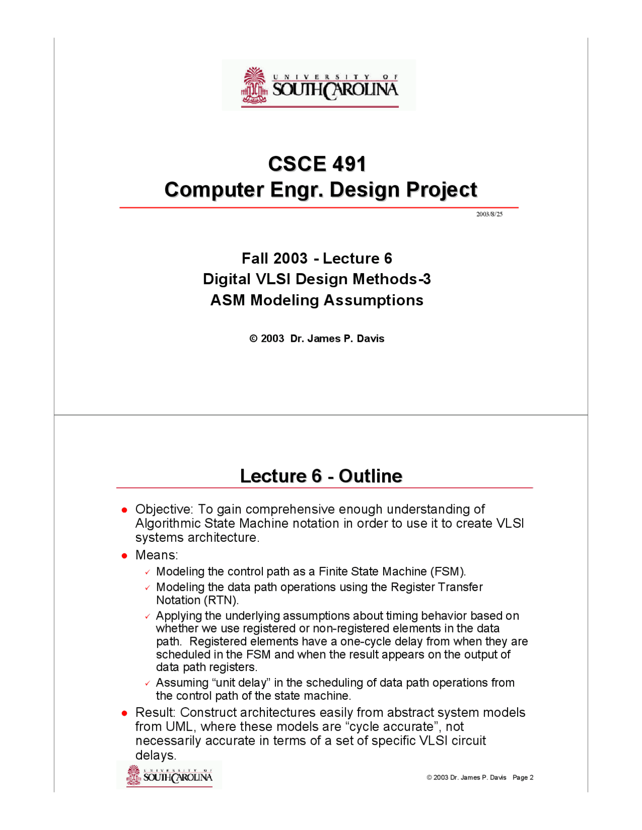 Digital VLSI Design Methods, ASM Modeling Assumptions - Slides | CSCE ...