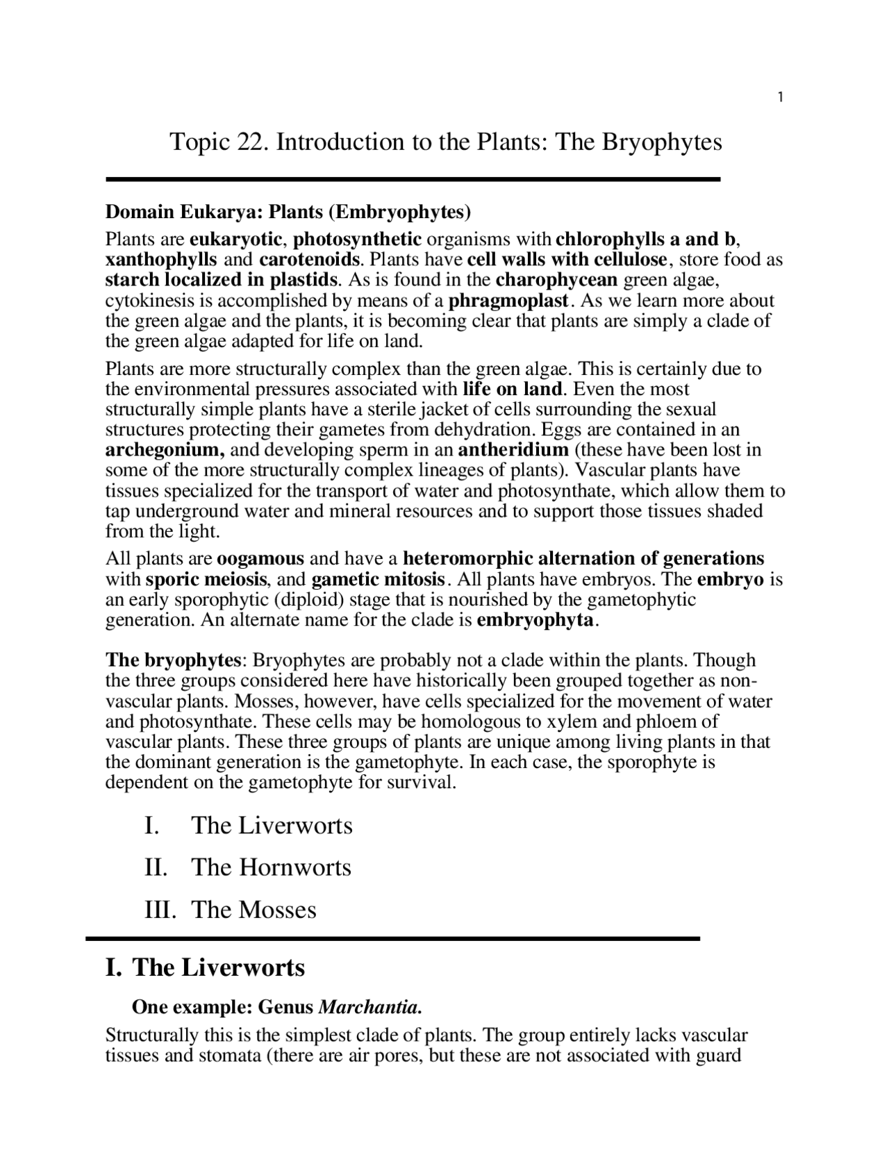 Introduction To The Plants The Bryophytes General Botany Notes