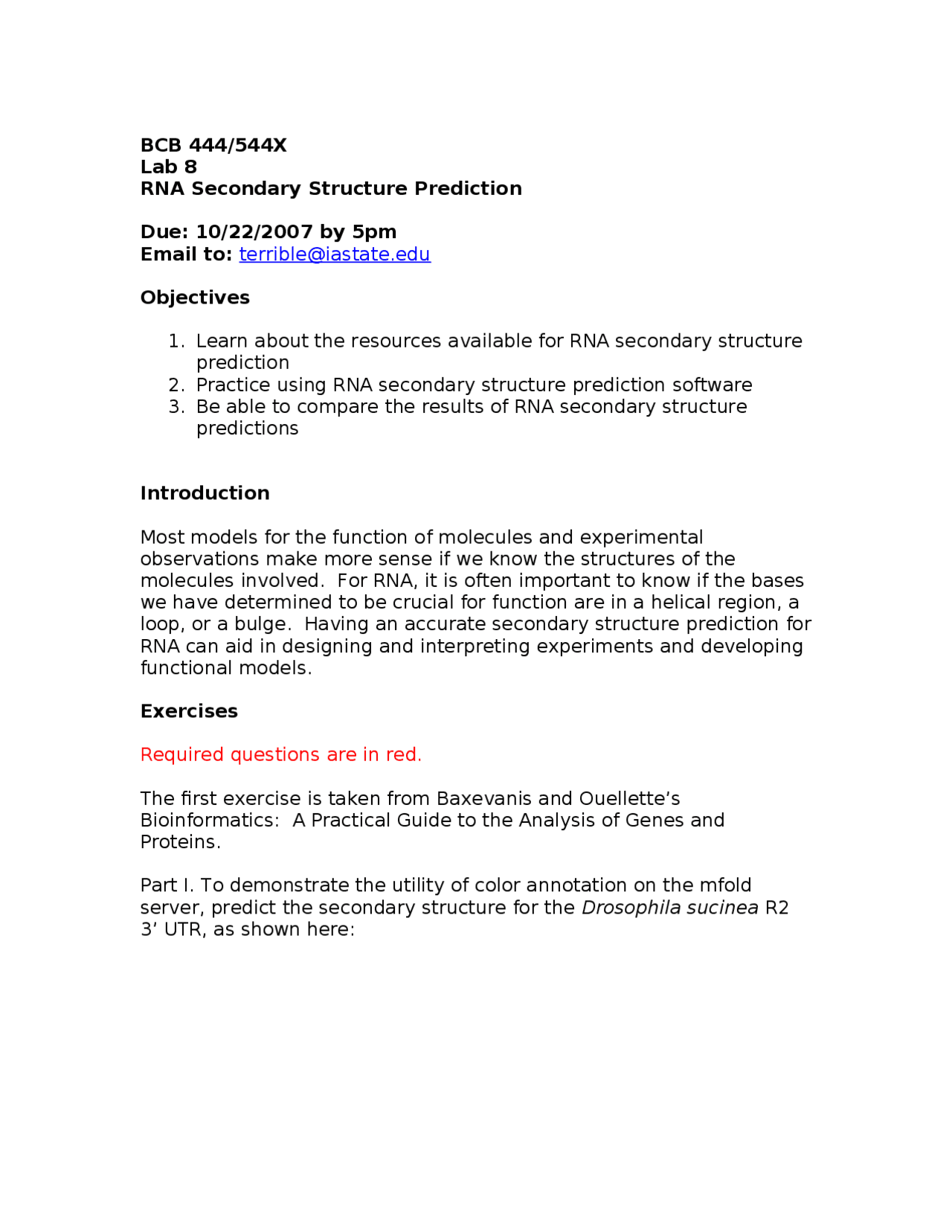 Rna Secondary Structure Prediction Lab 8 Bcb 444 Docsity