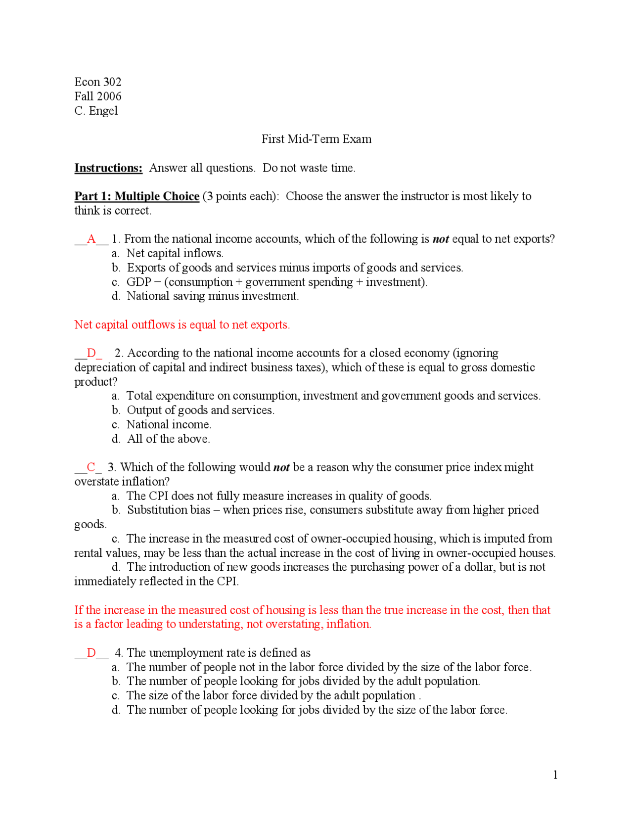 Exam 25 Questions With Answers Intermediate Macroeconomic Theory