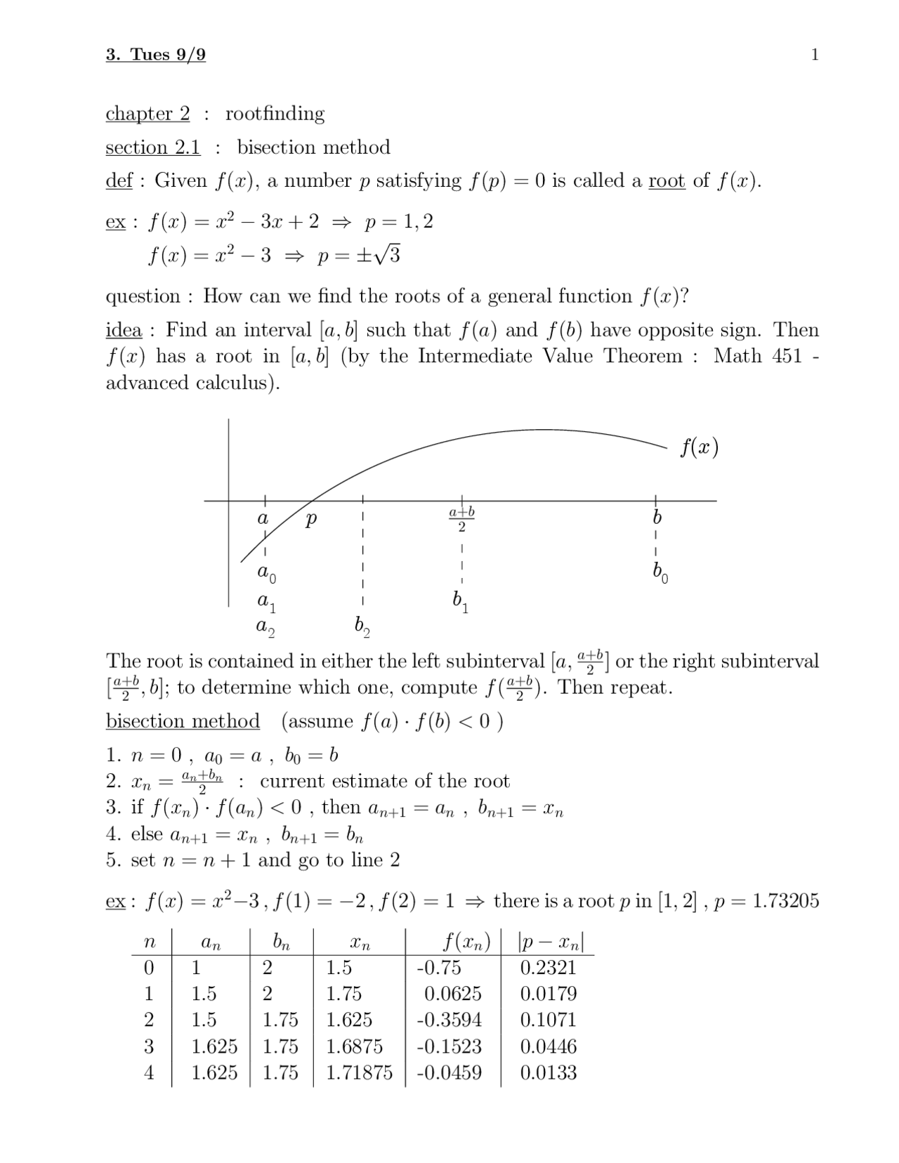 Root Finding And The Bisection Method Assignment 6 Math 451 Docsity