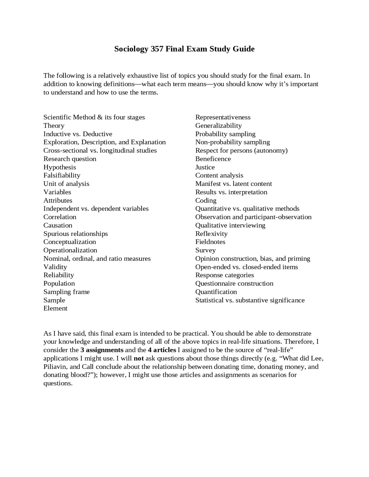 Final Exam Study Guide - Methods of Sociological Inquiry | SOC 357 ...