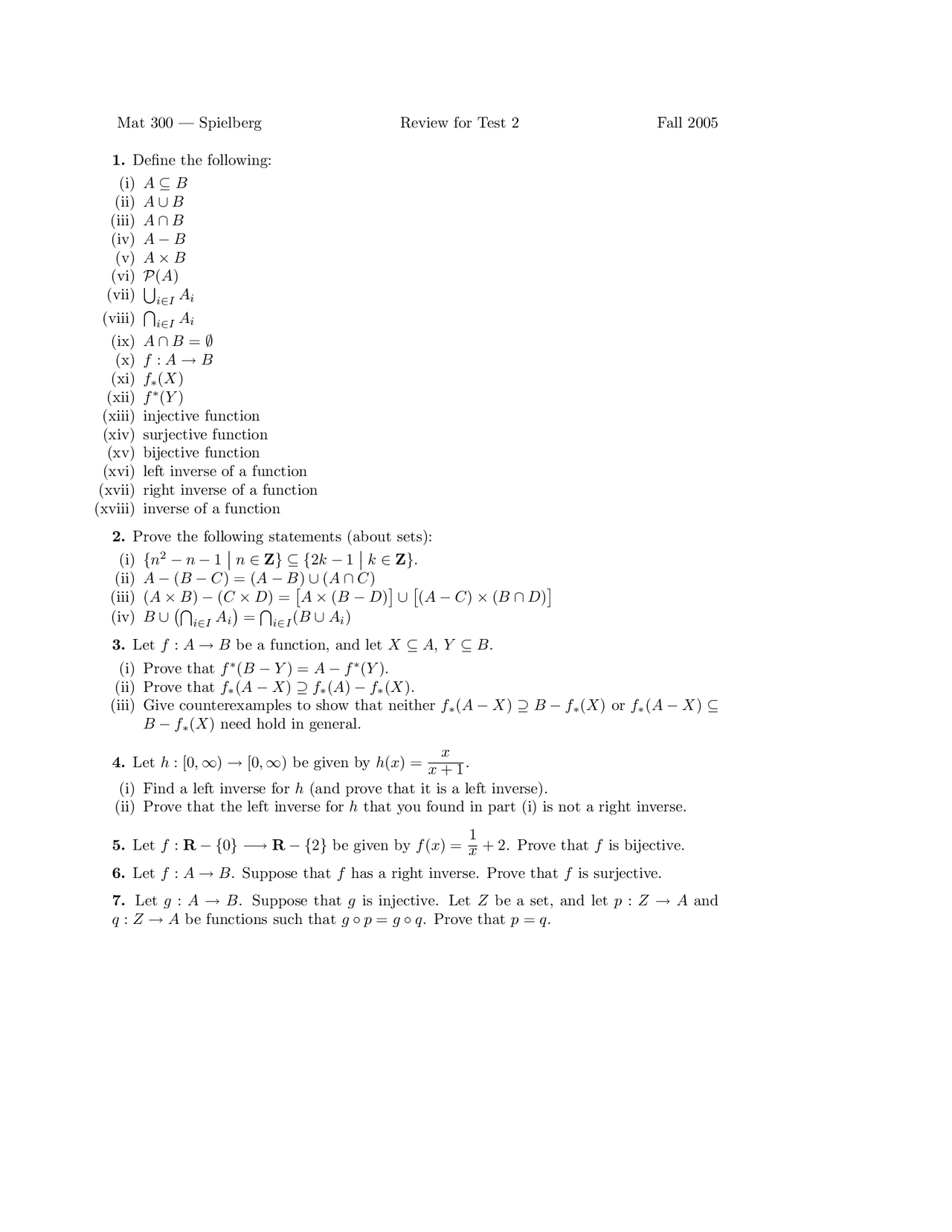7 Questions Exam 2 Mathematical Structures Mat 300 Exams