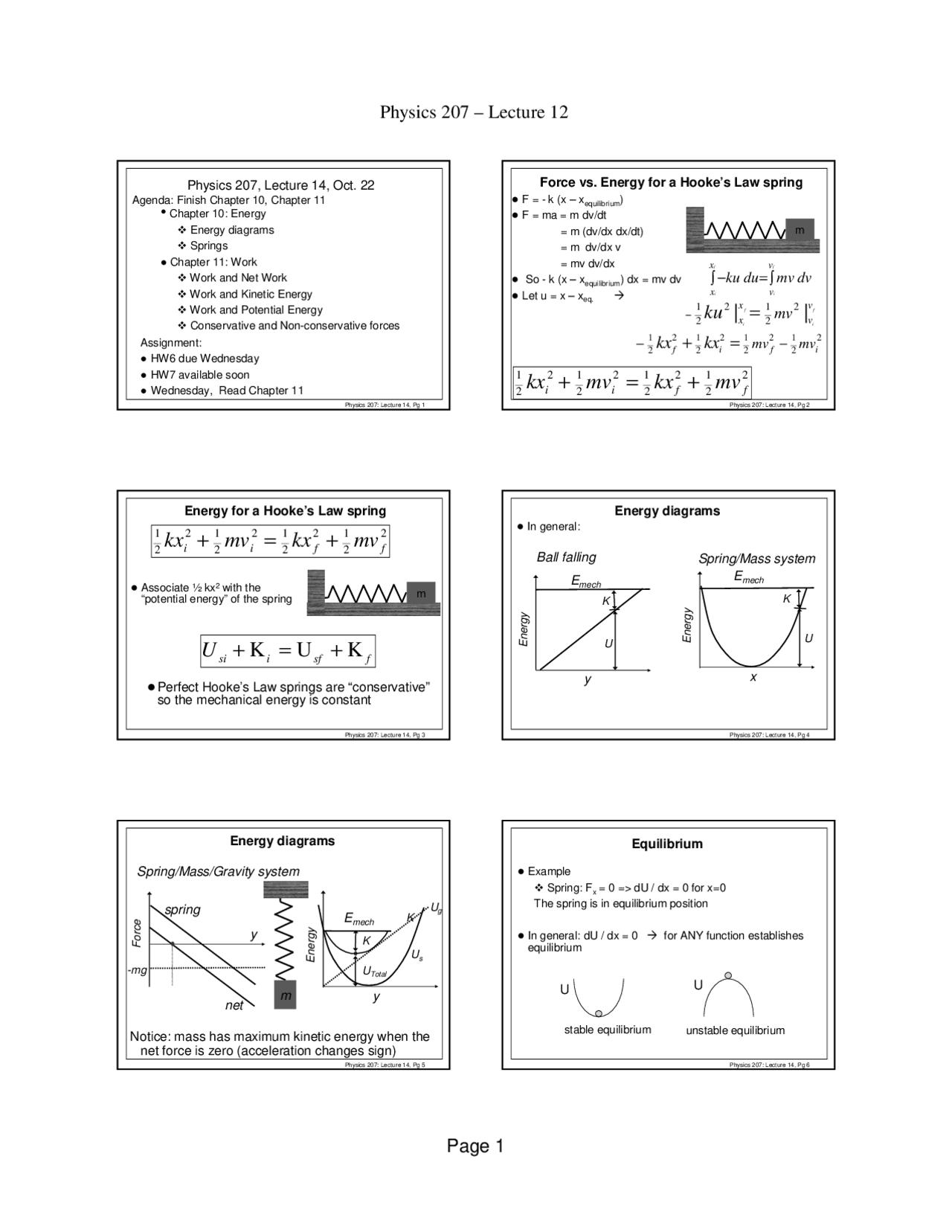 Force vs. Energy for a Hooke's Law Spring - Lecture Slides | PHYSICS ...