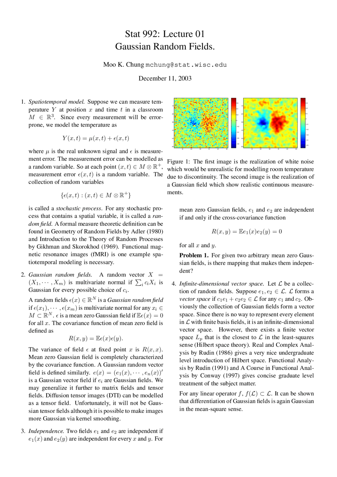Gaussian Random Fields Lecture Notes Stat 992 Docsity