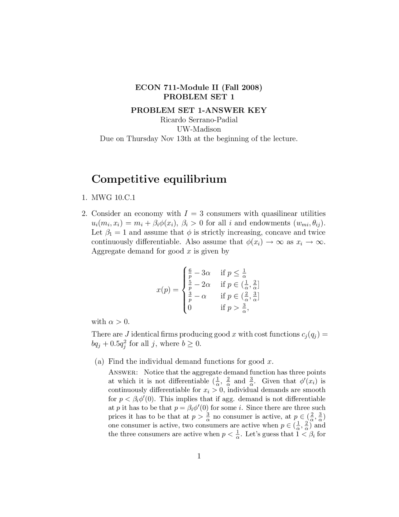 Problem Set 1 Key Economic Theory Macroeconomics Sequence Econ 711