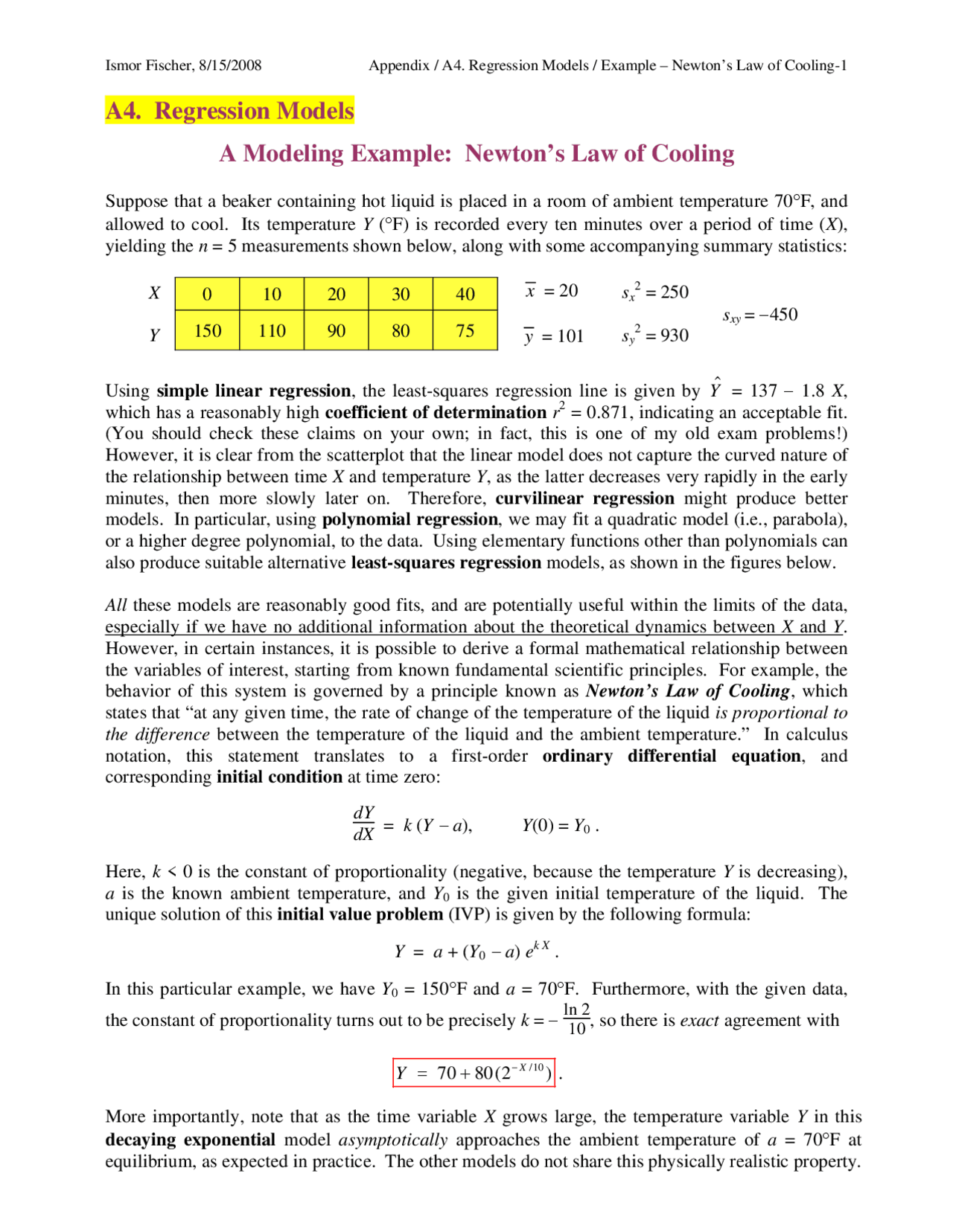Regression Models Introduction To Biostatistics Stat 541 Docsity