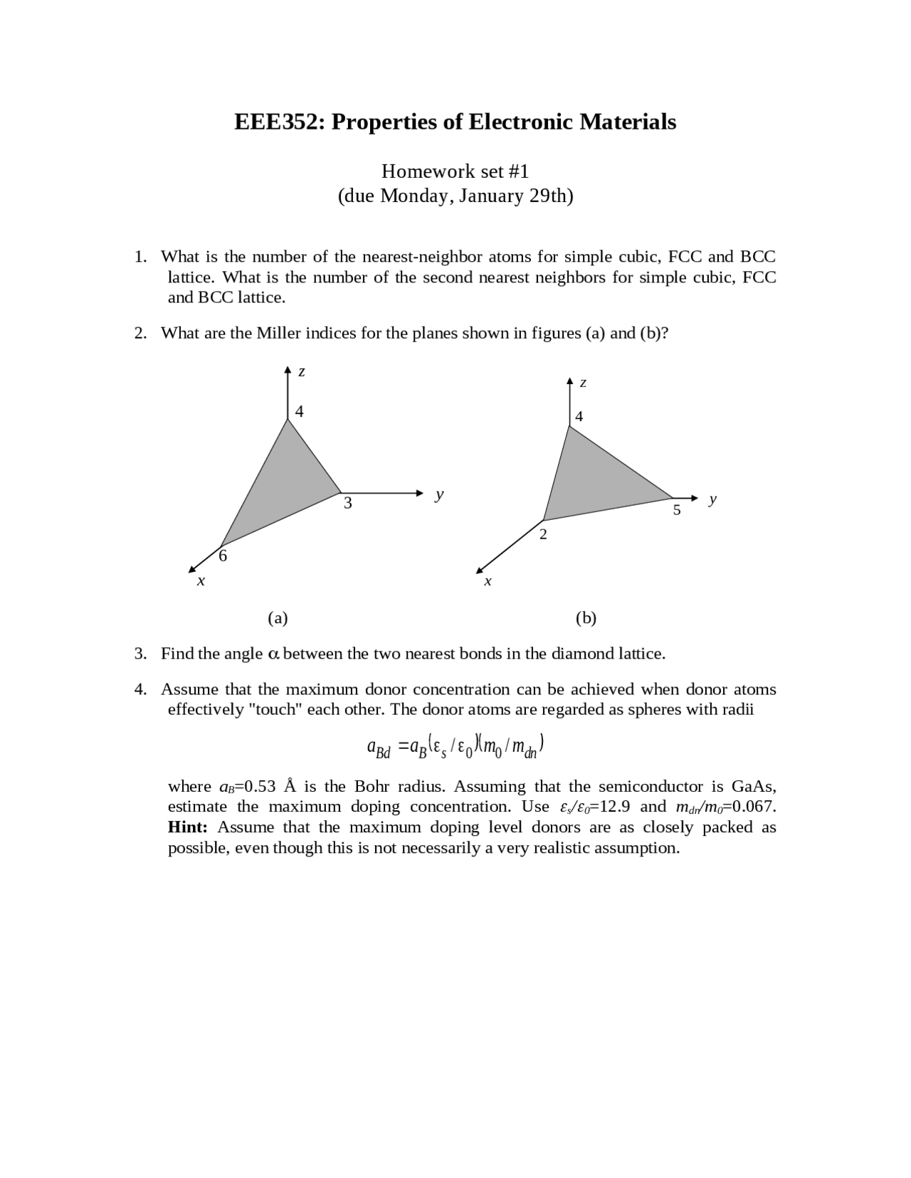 Homework Set 1 Properties Electronic Material Eee 352 Docsity